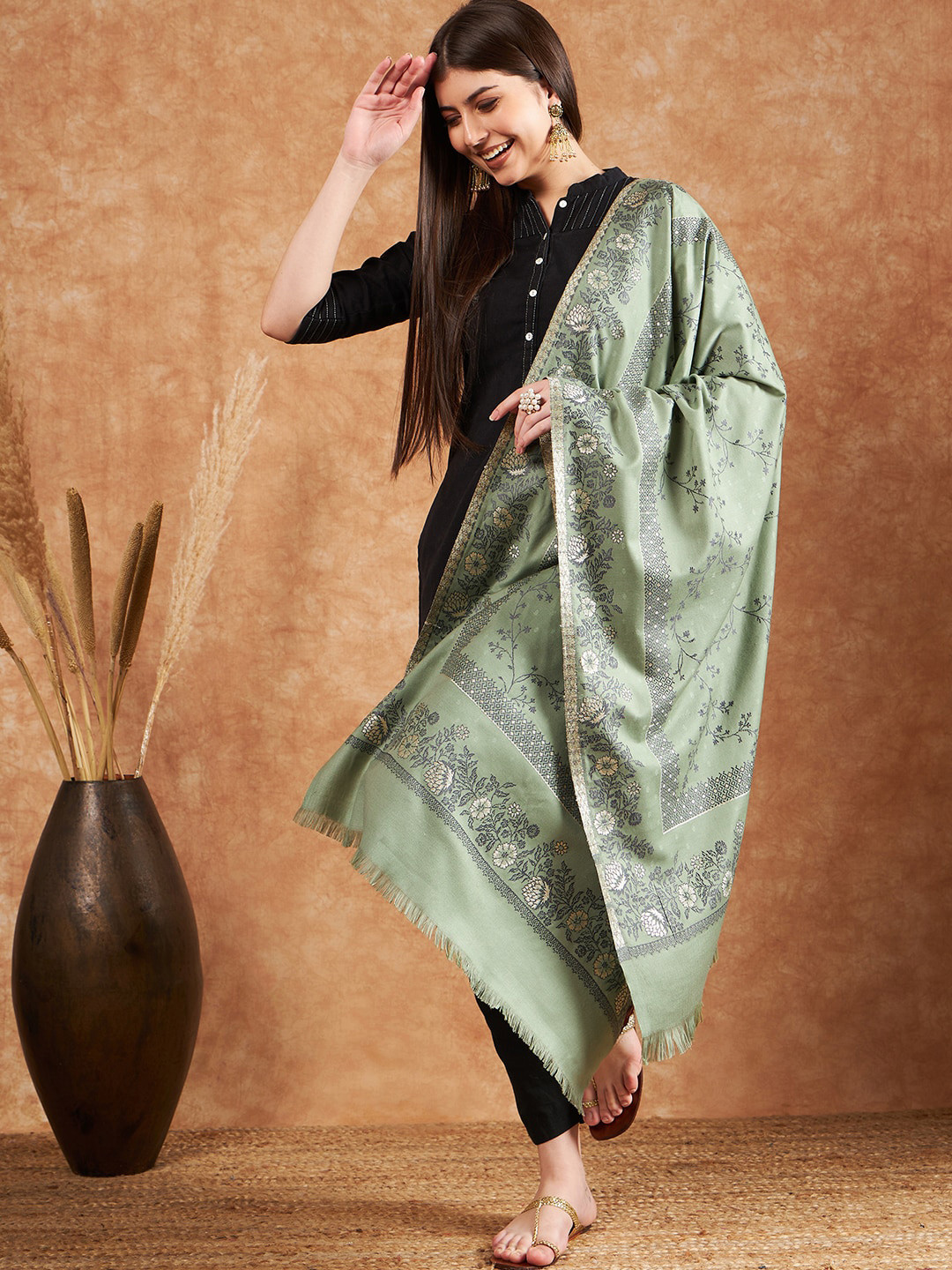 Buy Sangria Floral Woven Design Winter Pashmina Woollen Stole - Stoles ...