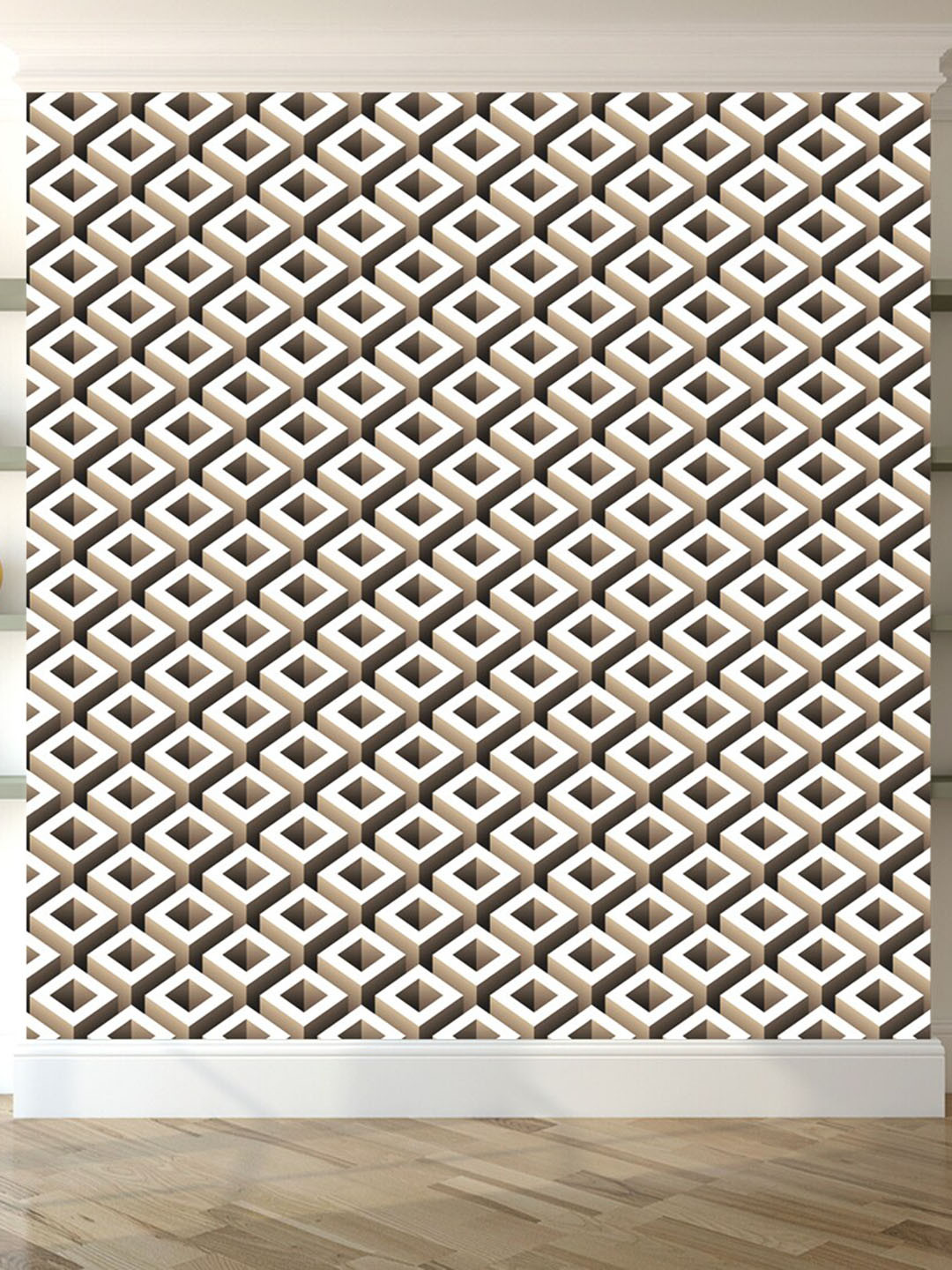 Buy WallDaddy White & Brown 3D Cubes Printed Wall Paper - Decals And ...
