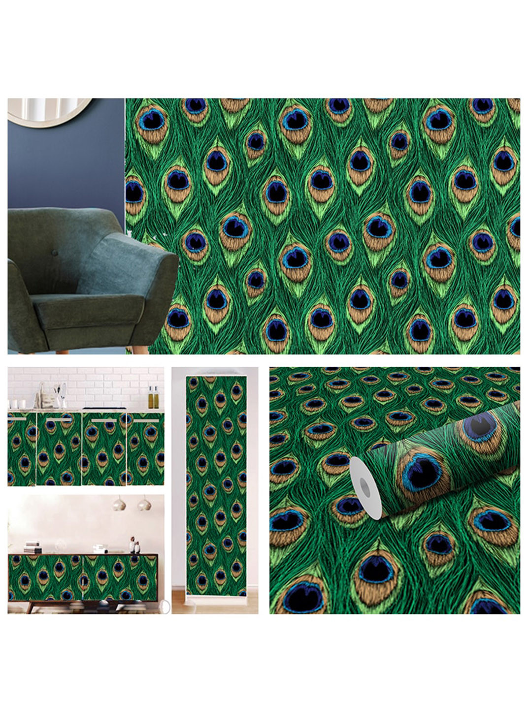 Buy WallDaddy Green & Blue Mor Pankh Designed Self Adhesive Wallpaper ...