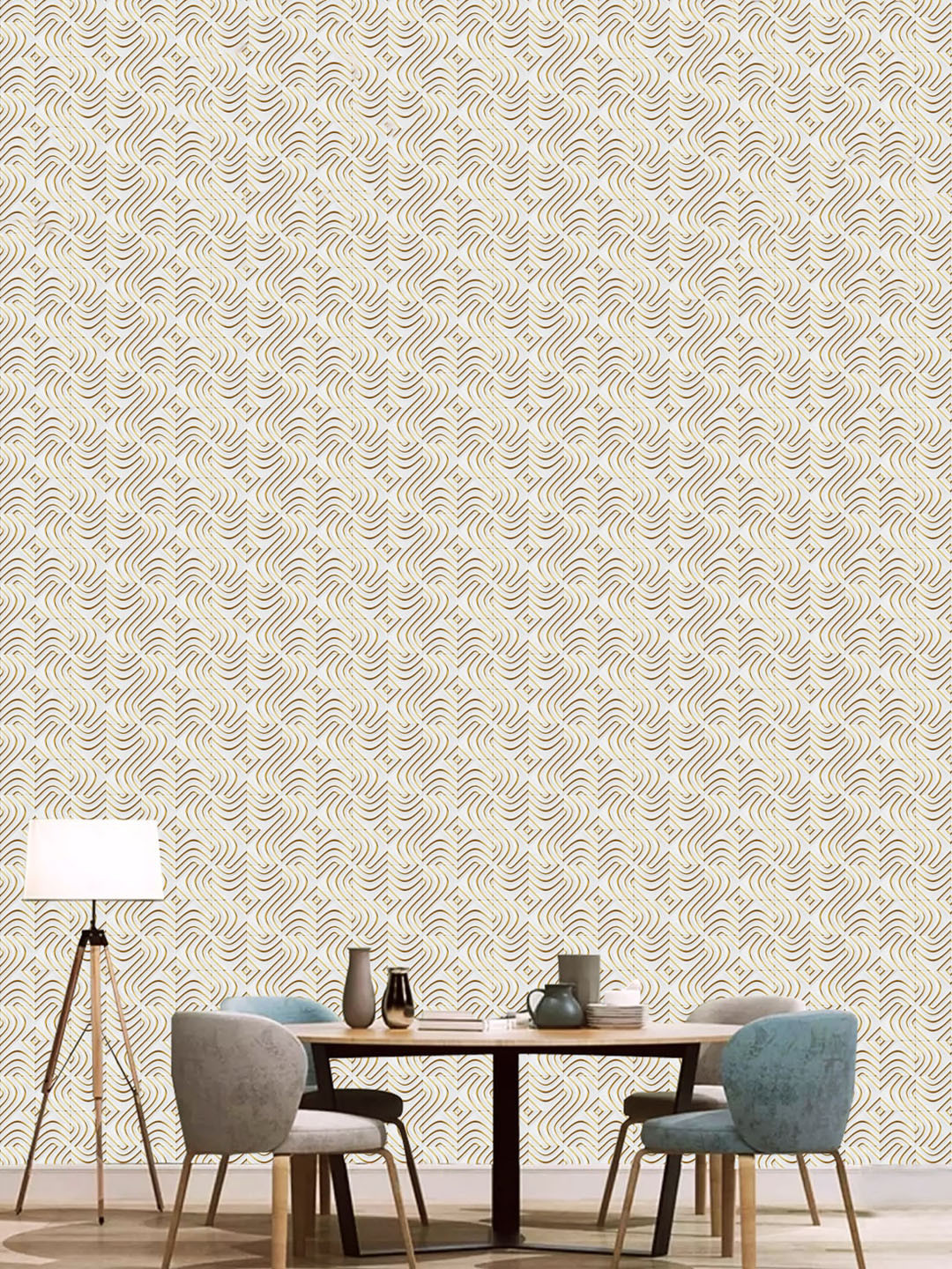 Buy WallDaddy White & Metallic Toned Swastik Texture Designed Self ...