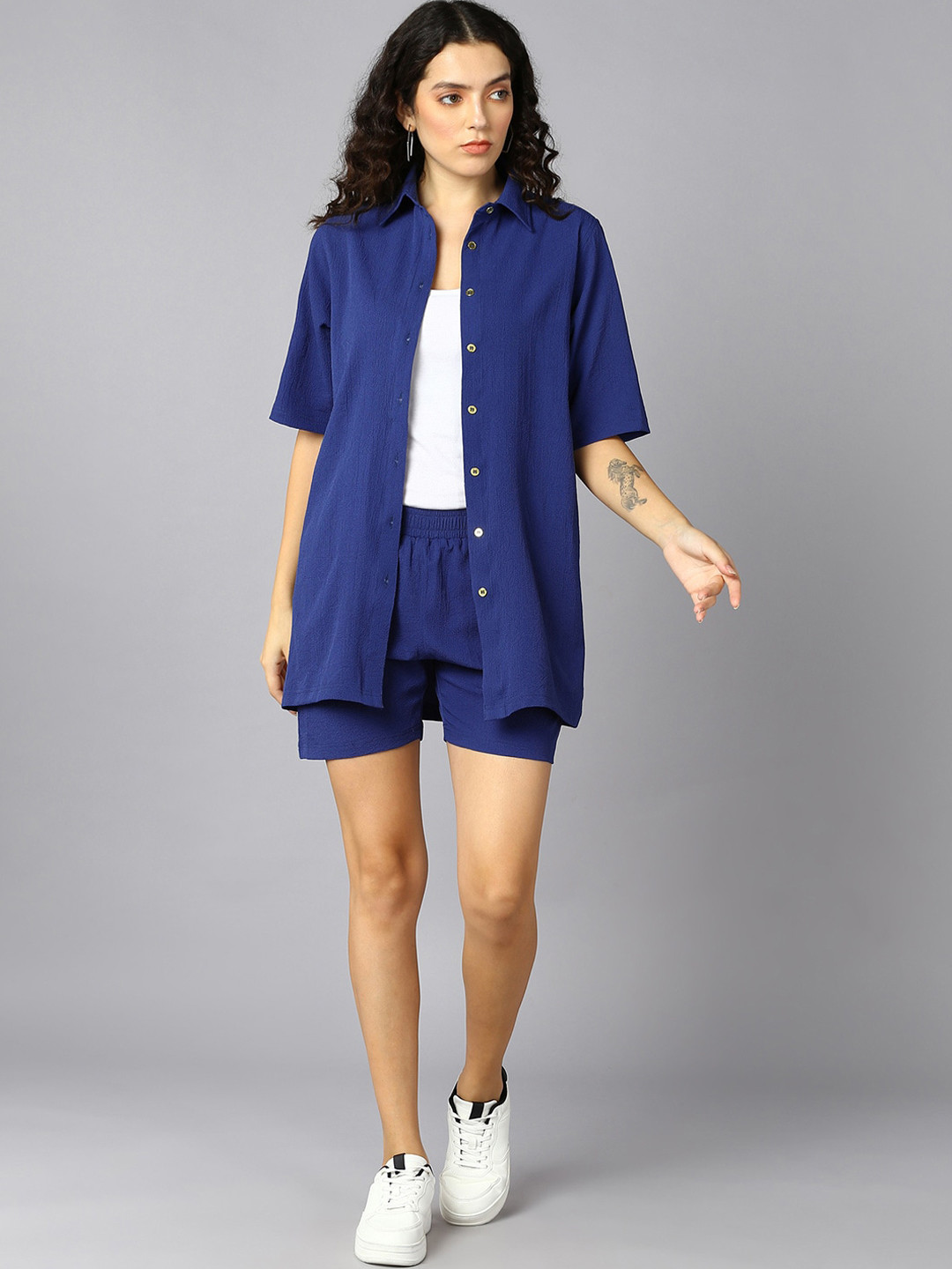 Buy The Roadster Lifestyle Co. Women Regular Shirt With Shorts Co Ords ...