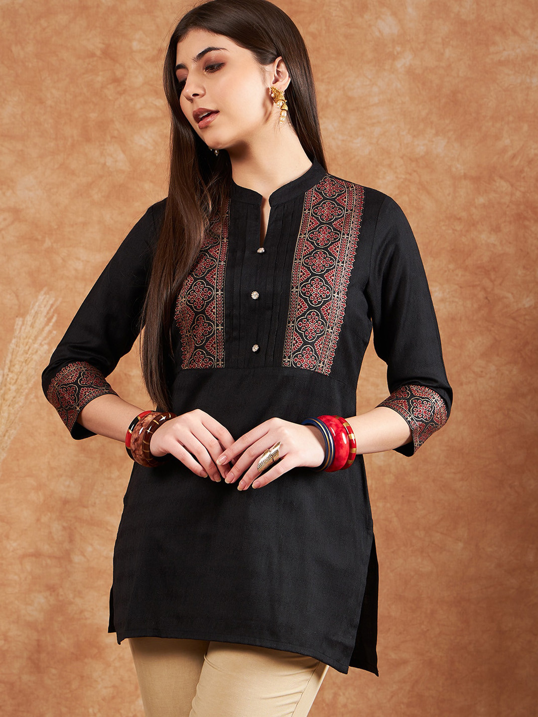 Buy Sangria Ethnic Motifs Yoke Design Winter Pashmina Straight Kurti ...