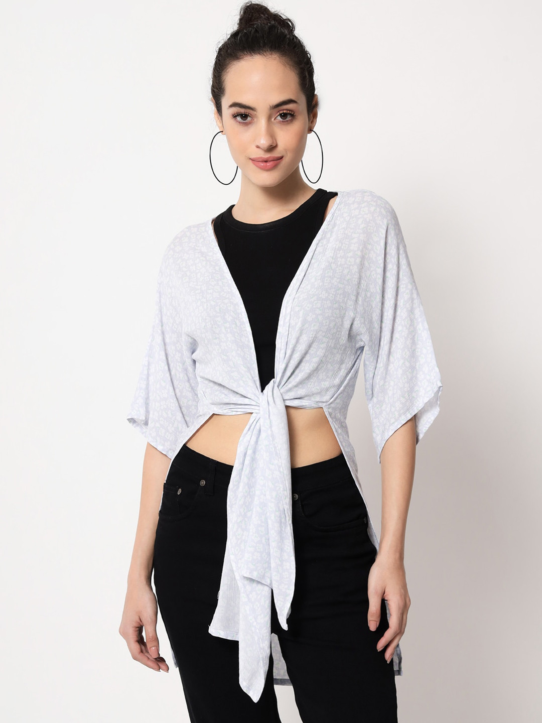 Buy Trend Arrest Floral Printed Longline Tie Up Shrug - Shrug for Women ...