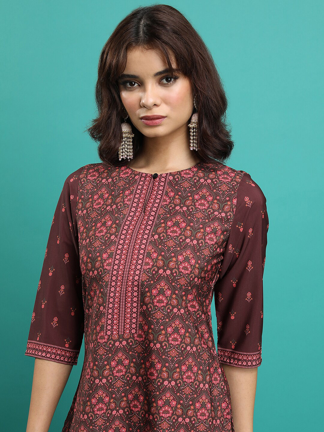 Buy KETCH Maroon Ethnic Motifs Printed Kurta - Kurtas for Women ...