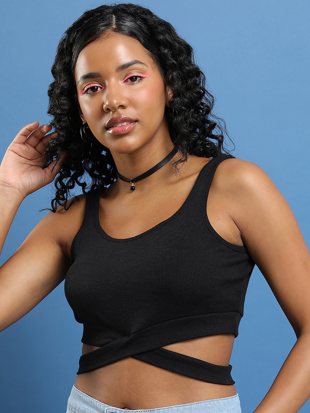 Buy Ketch Shoulder Straps Cut Out Detail Ribbed Fitted Crop Top Tops