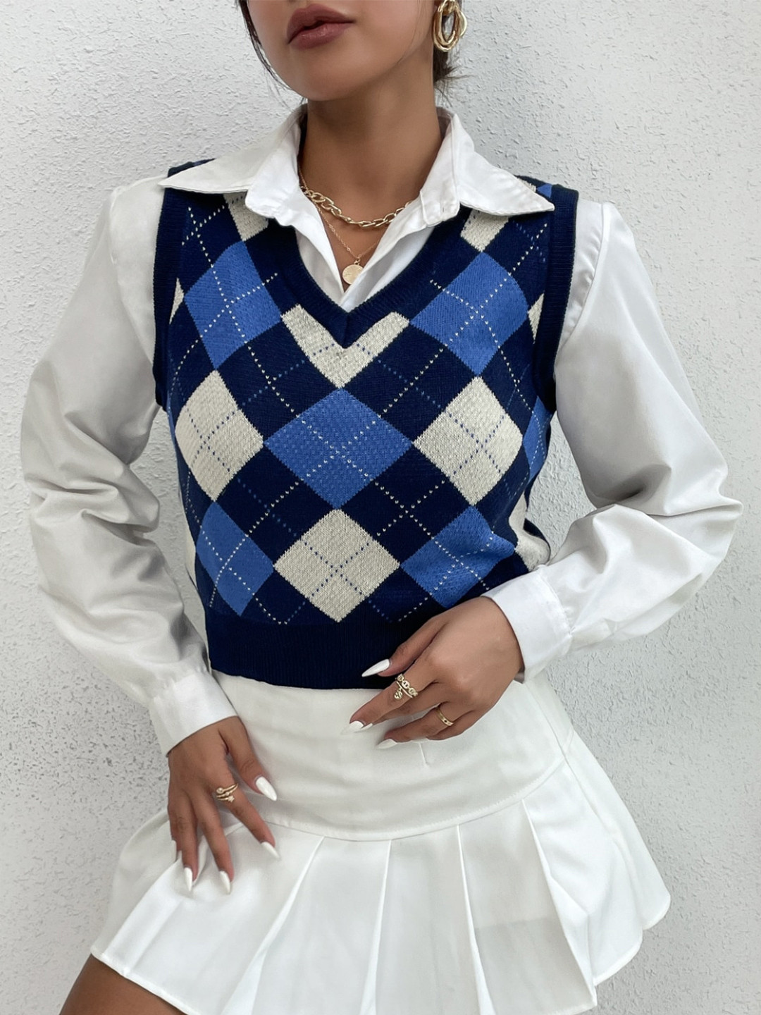 Buy StyleCast Checked Sleeveless Sweater Vest - Sweaters for Women ...