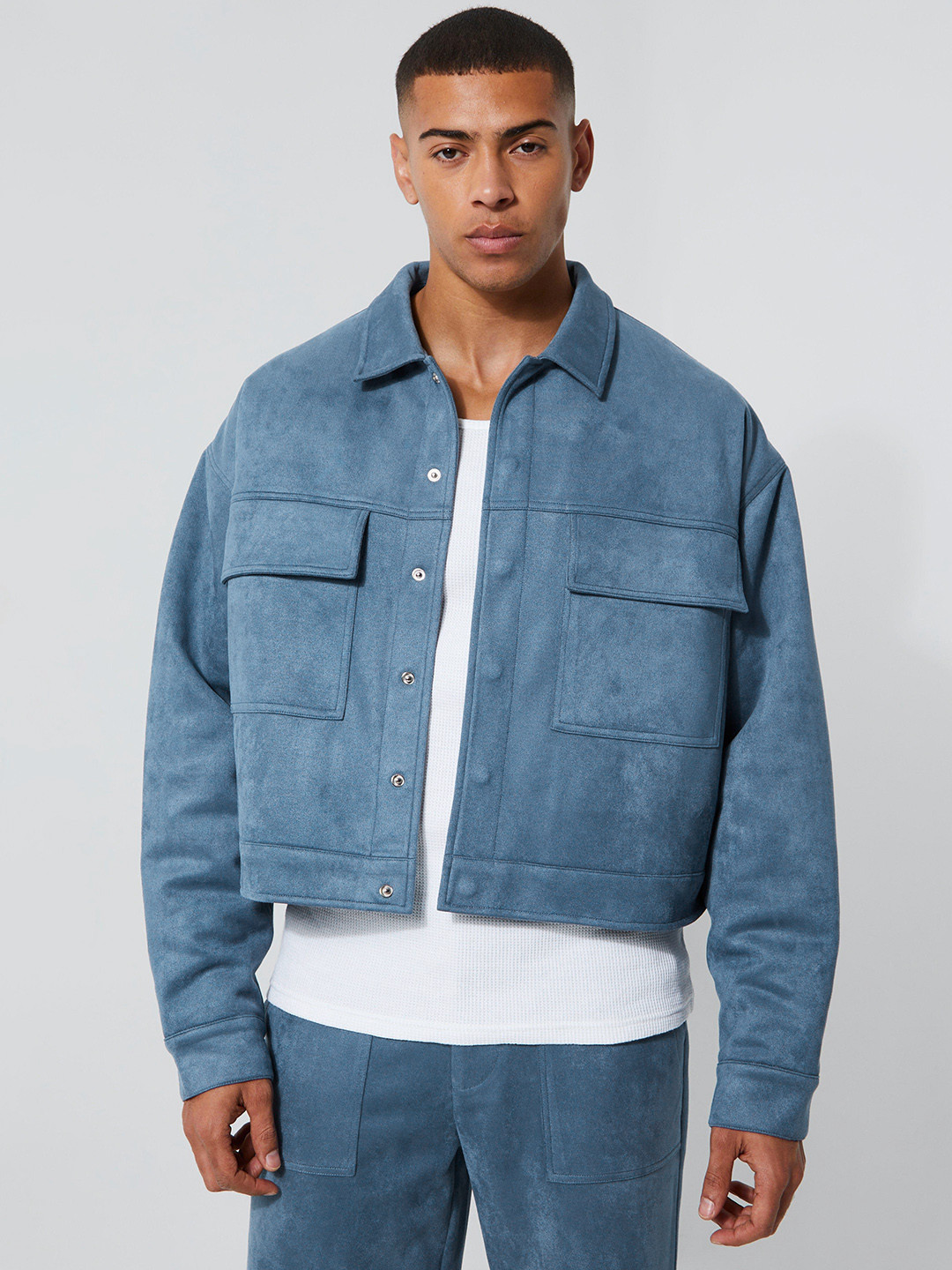 Buy BoohooMAN Suede Finished Boxy Padded Jacket With Drop Shoulder ...