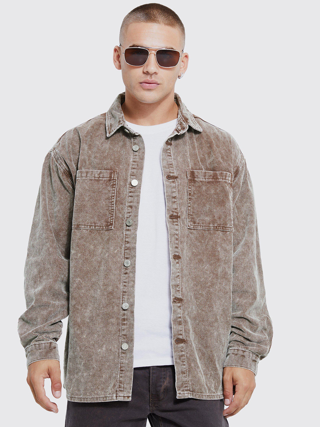 Buy BoohooMAN Oversized Acid Wash Corduroy Shacket - Shackets for Men ...
