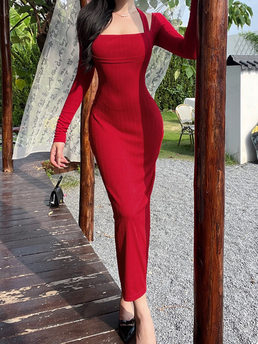 Buy StyleCast Red Square Neck Tie Up Detail Bodycon Dress - Dresses for ...