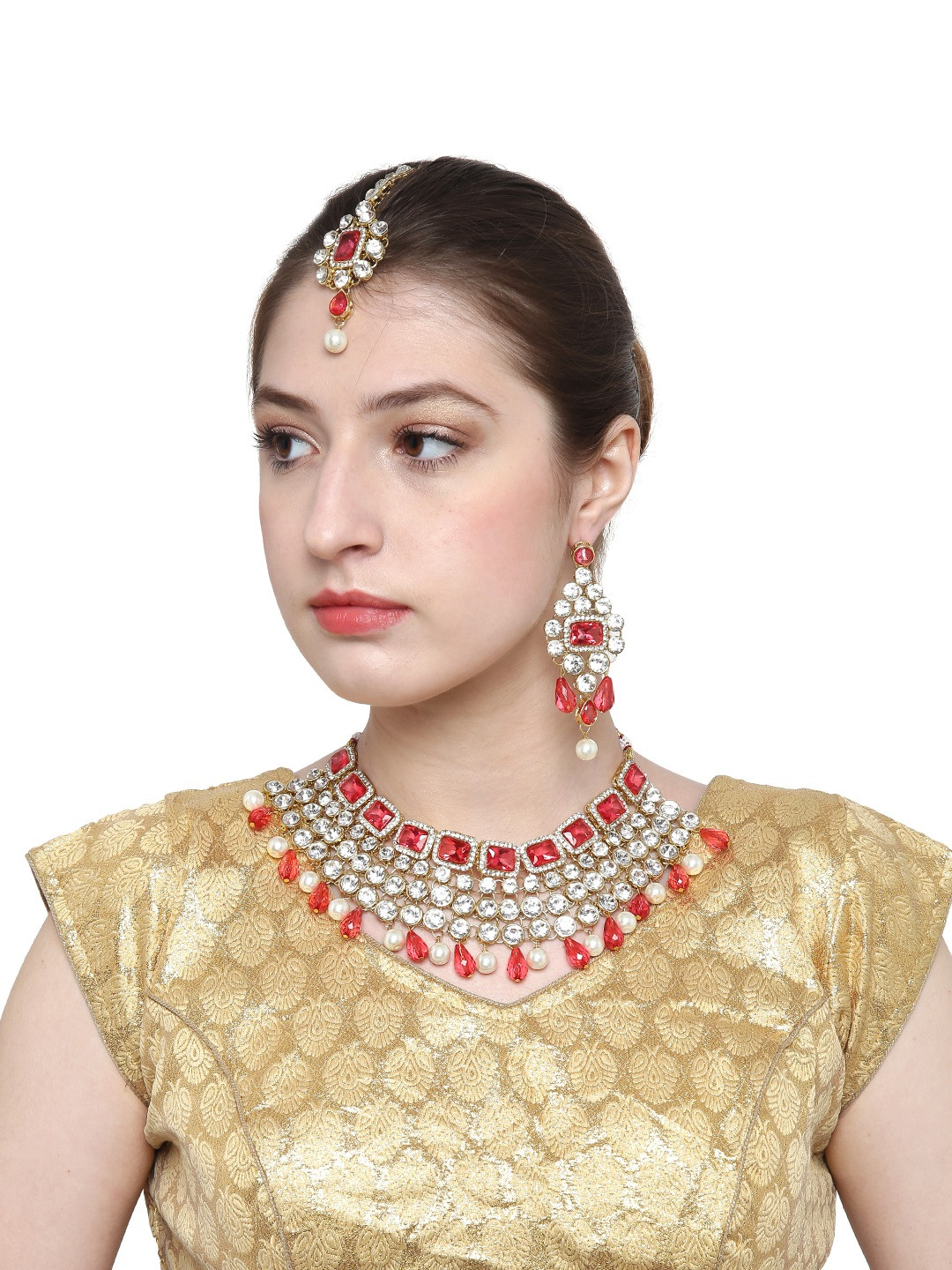 Buy Shining Diva Gold Toned & Pink Jewellery Set - Jewellery Set for ...