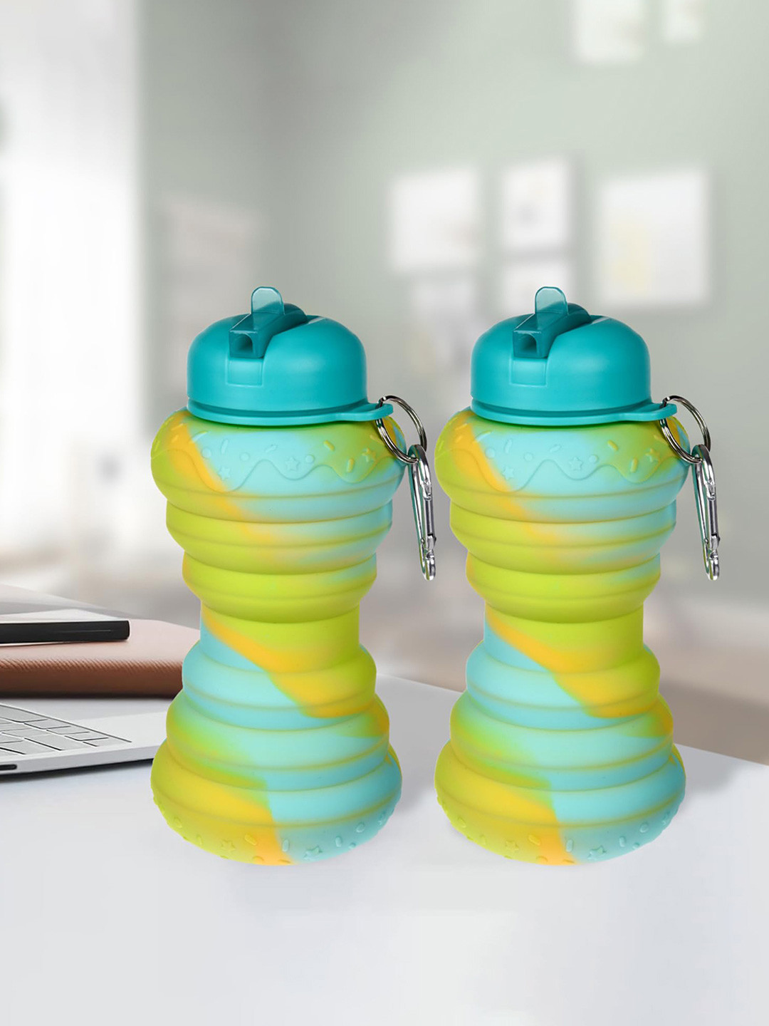 Buy Kuber Industries Green & Blue 2 Pieces Printed Foldable Sipper 600 ...