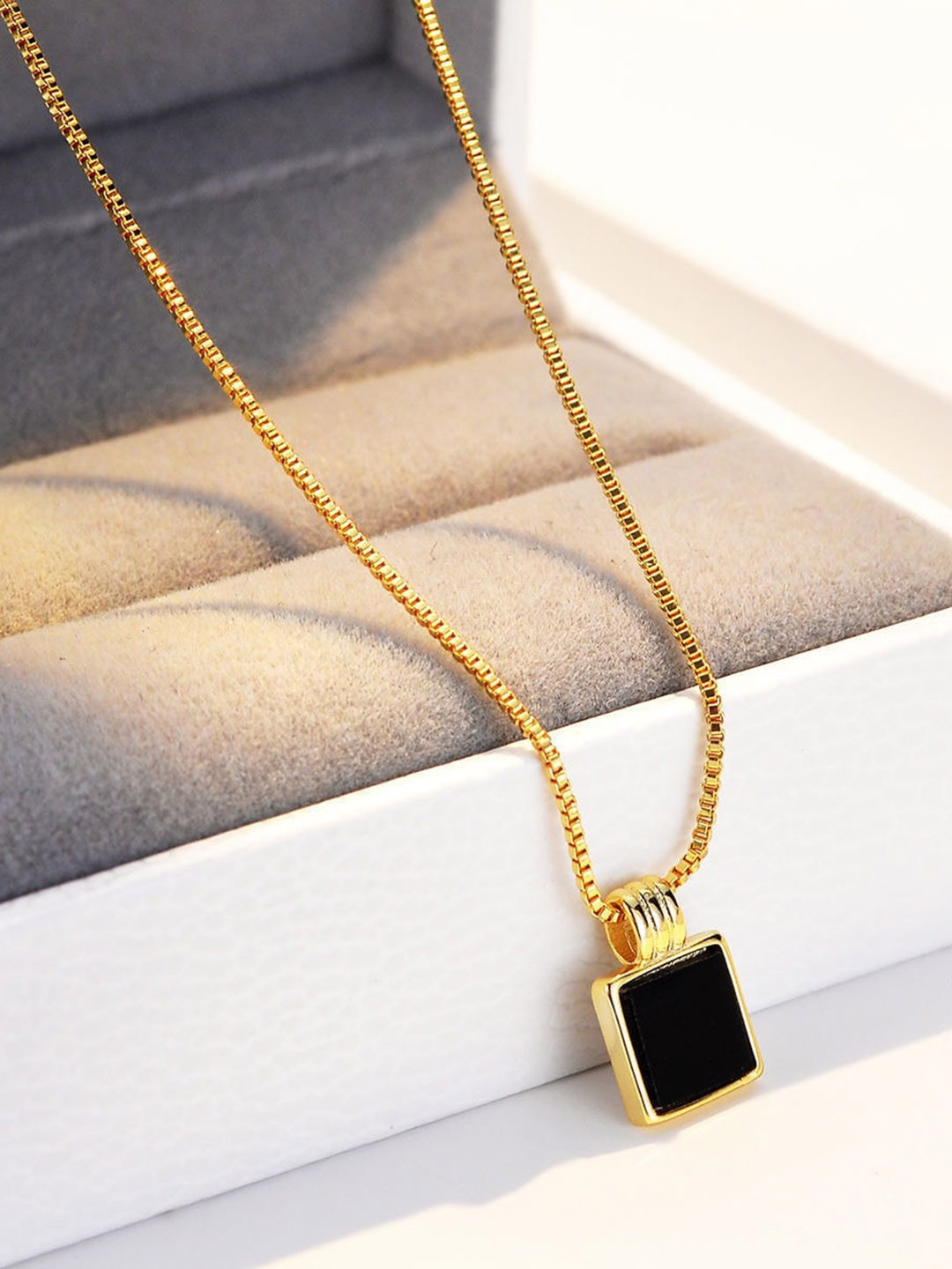 Buy MYKI Gold Plated CZ Studded Square Pendant With Chain - Pendant for ...
