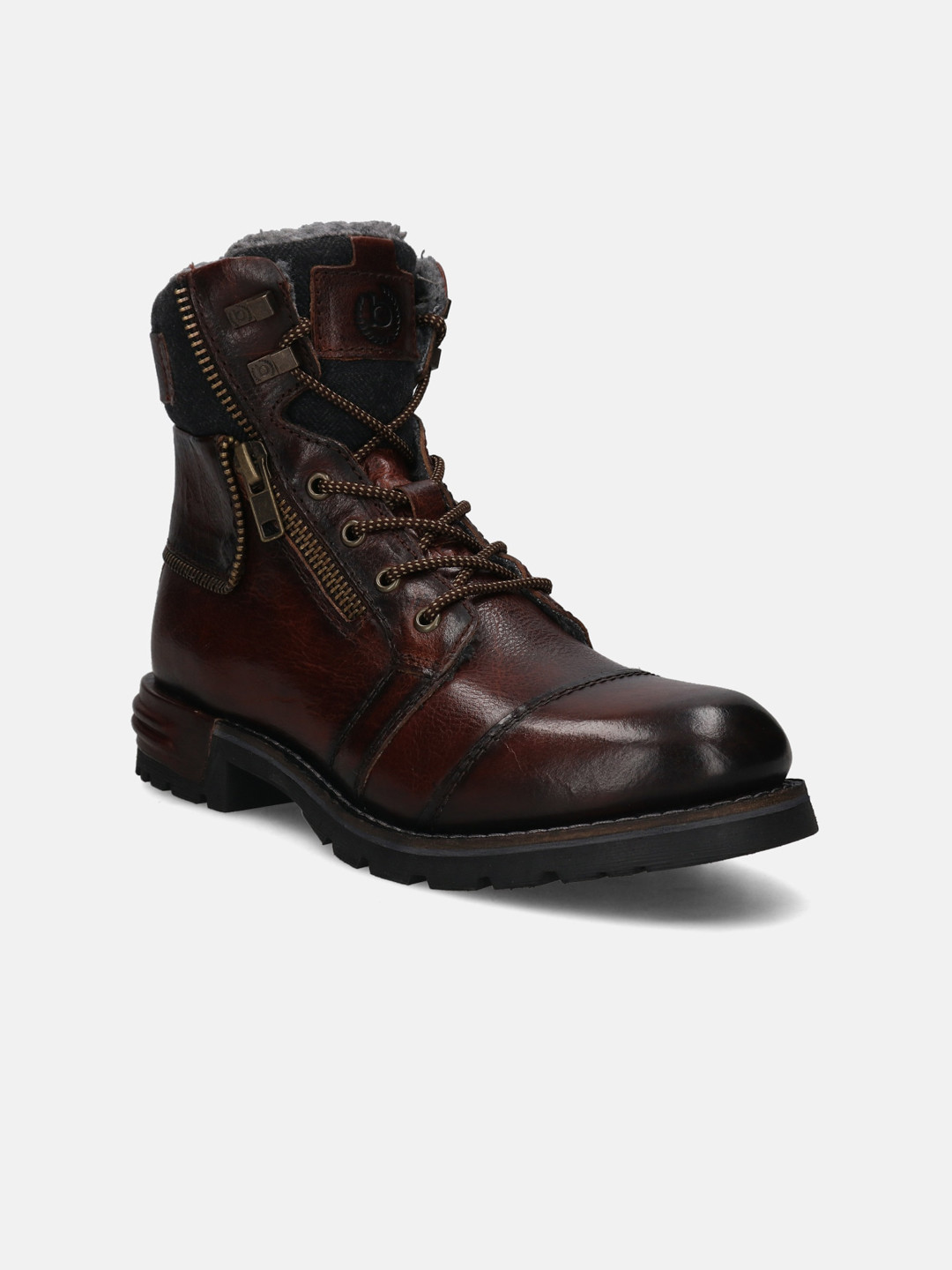 Buy Bugatti Men Sentra Faux Fur Trim Leather Mid Top Regular Boots ...