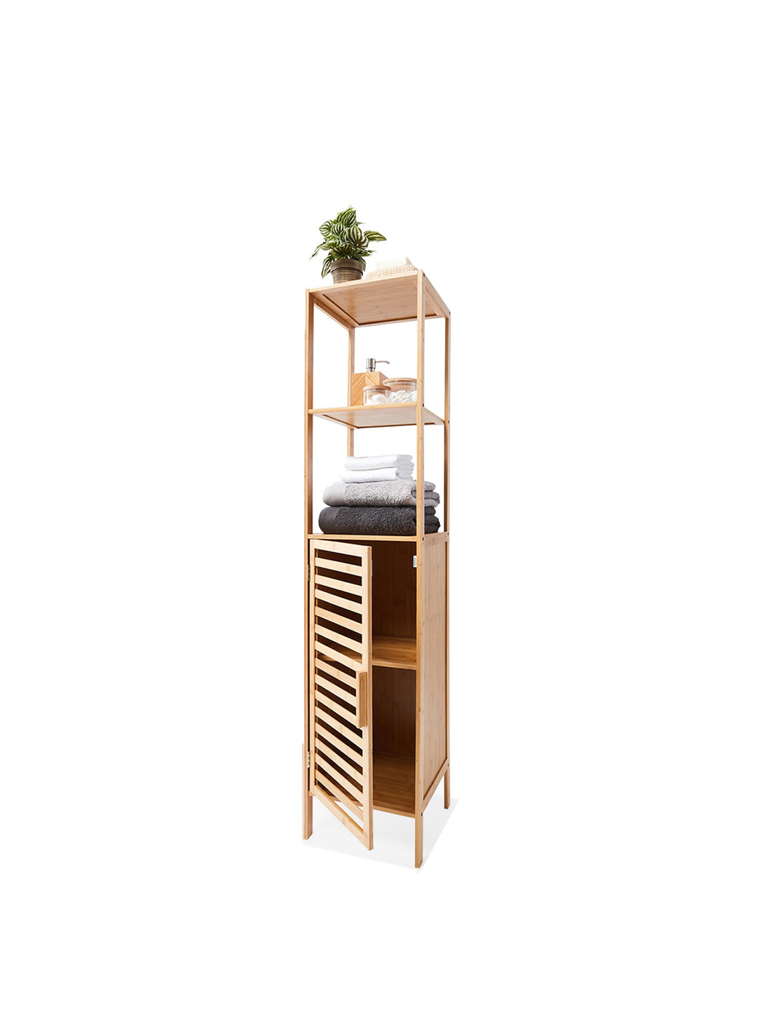 Buy Anko Brown Bamboo Slatted Tall Shelf - Organisers for Unisex ...
