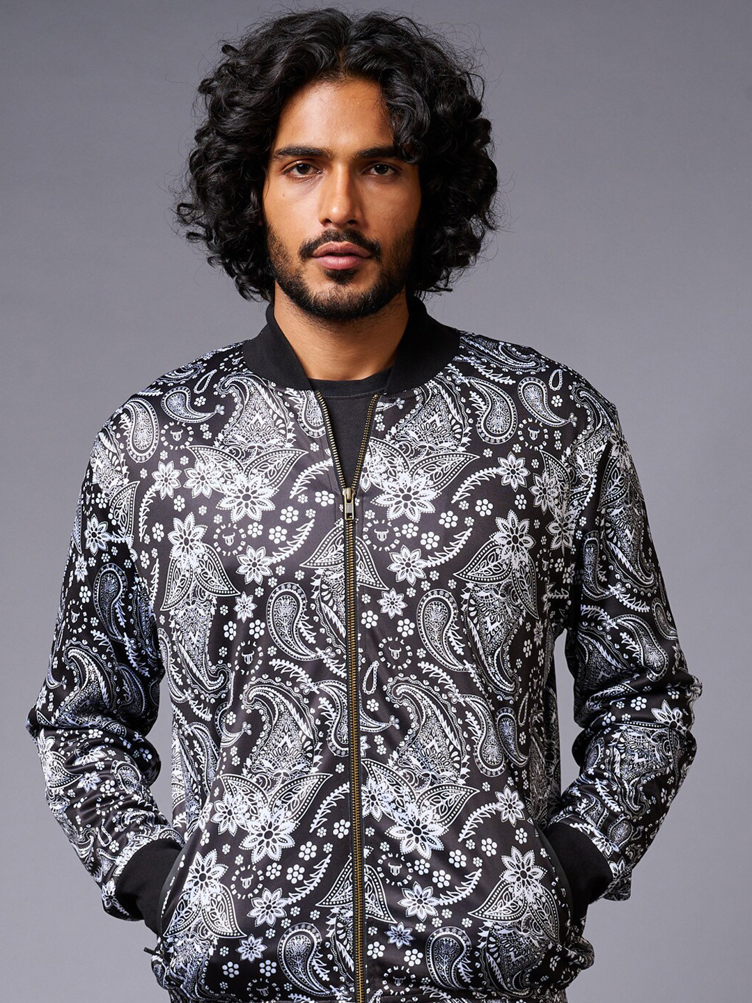 Buy GO DEVIL Floral Printed Stand Collar Long Sleeve Bomber Jacket ...