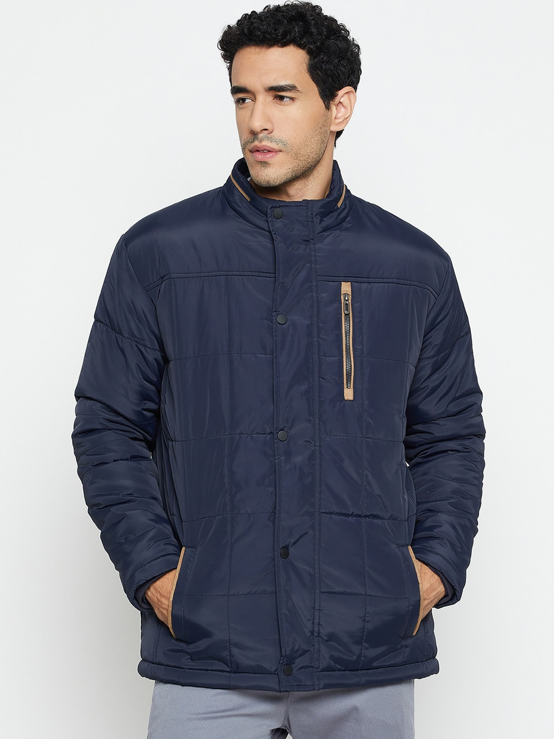 Buy Cantabil Men Navy Blue Lightweight Longline Padded Jacket - Jackets ...