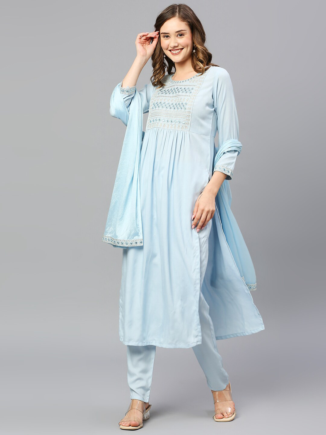 Buy Anuthi Women Ethnic Motifs Embroidered Mirror Work Kurta With ...