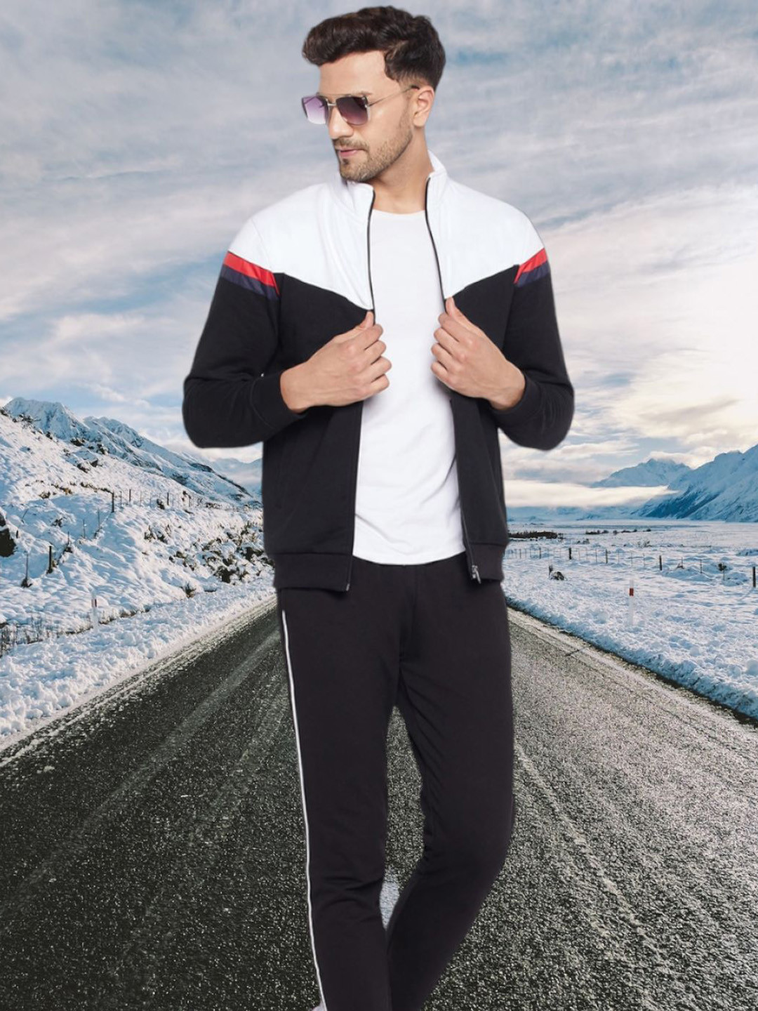 Buy WILD WEST Colourblocked Mock Collar Tracksuit - Tracksuits for Men ...