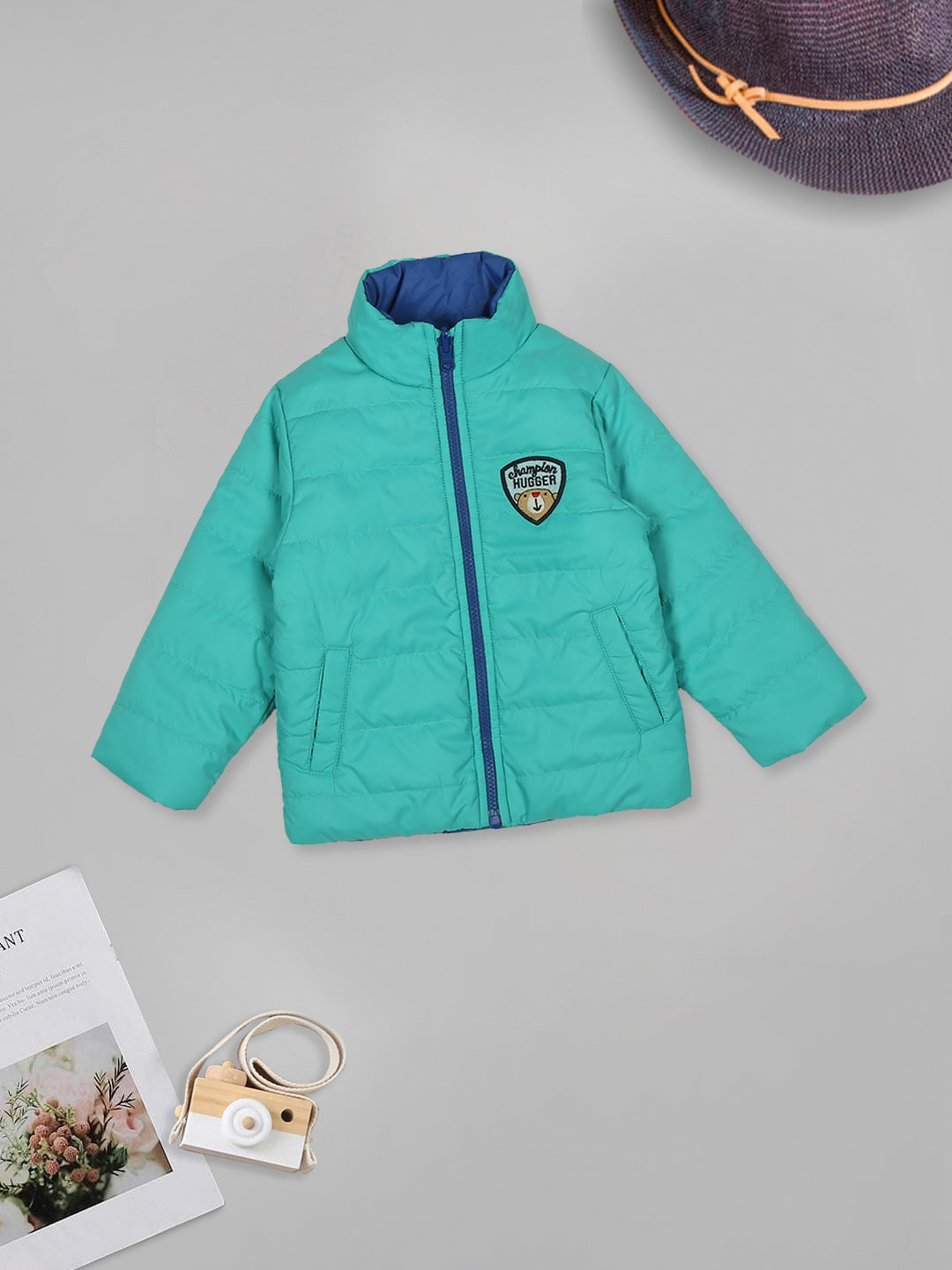 Buy MeeMee Boys Mock Collar Windcheater Reversible Padded Jacket ...