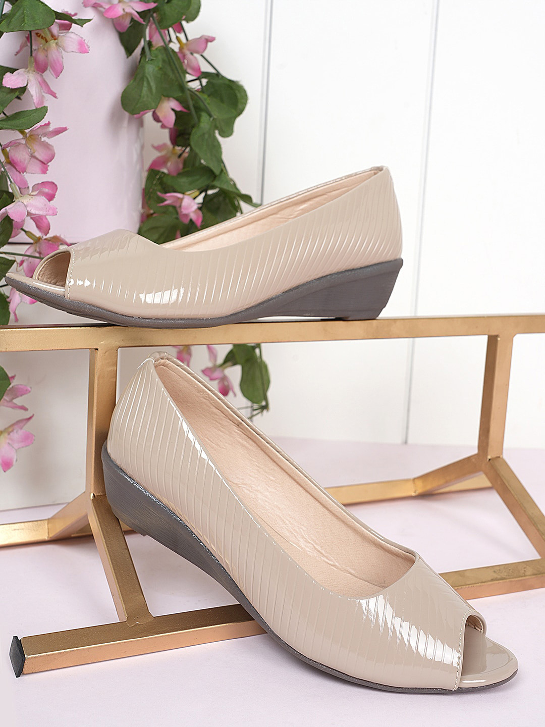Buy DressBerry Beige Textured Wedge Peep Toes - Heels for Women ...