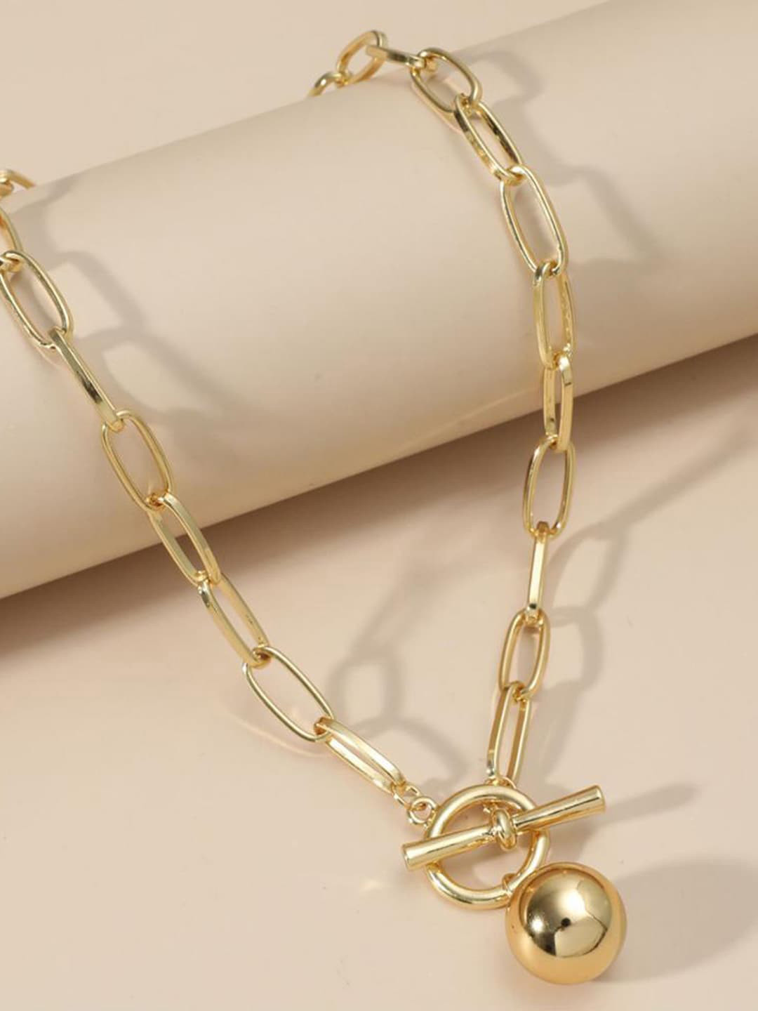 Buy FIMBUL Gold Plated Round Ball Toggle Necklace Ball Link Antique ...