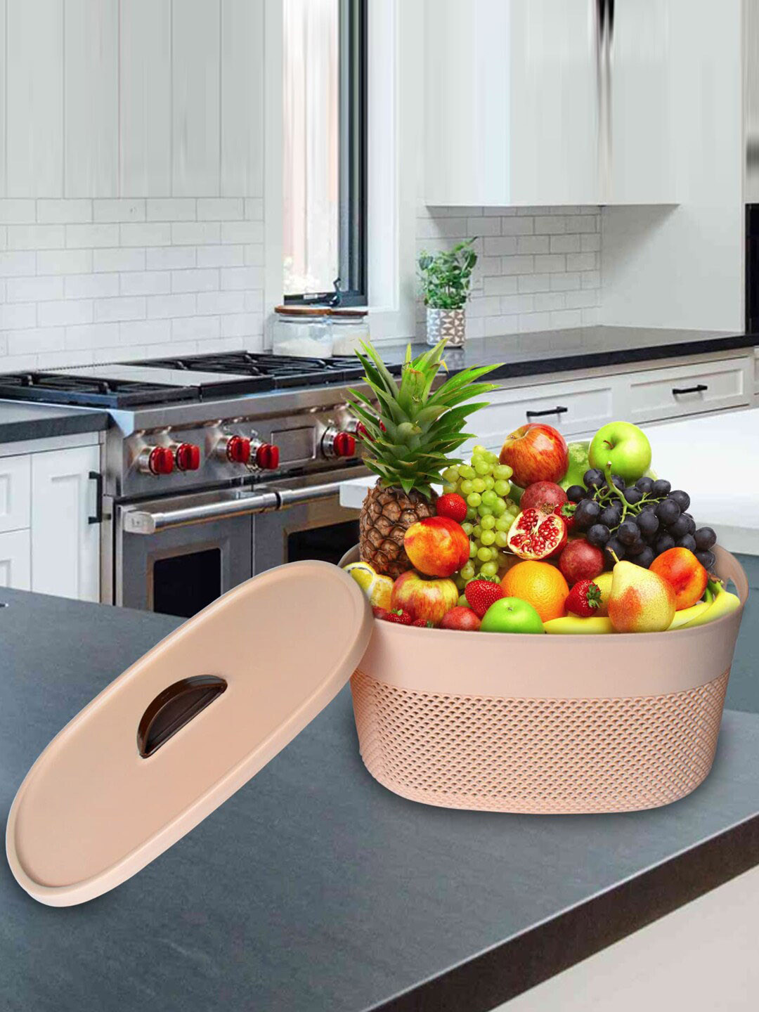 Buy Kuber Industries Beige 3 Pieces Netted Design Unbreakable Storage ...