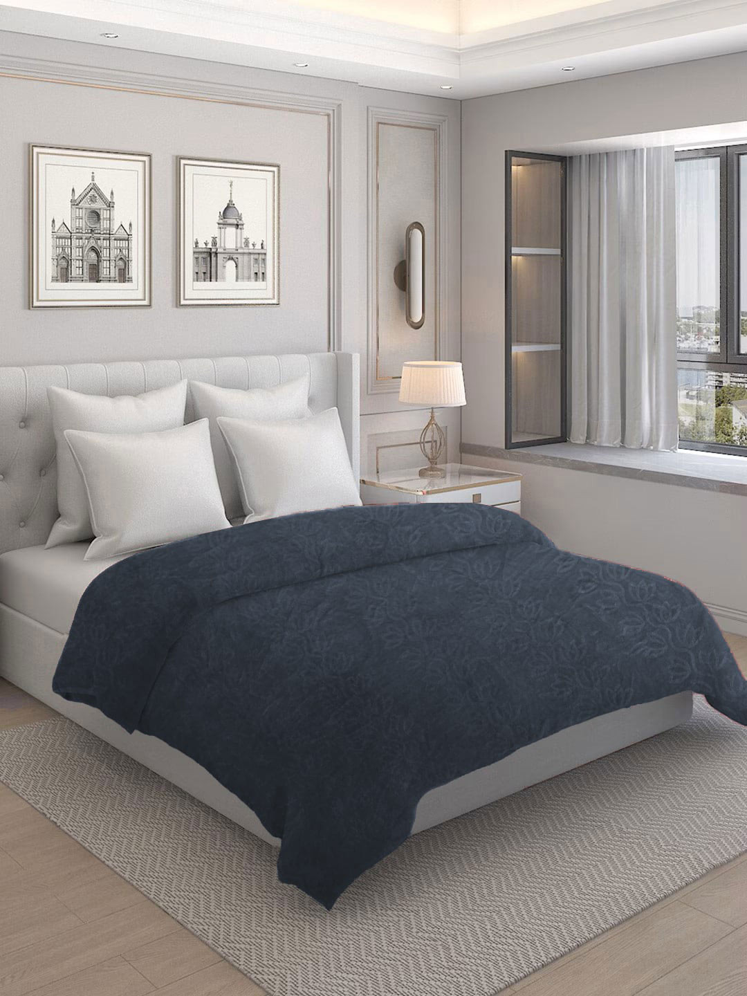 Buy CG HOMES Grey Floral Mink Heavy Winter 350 GSM Double Bed Blanket ...