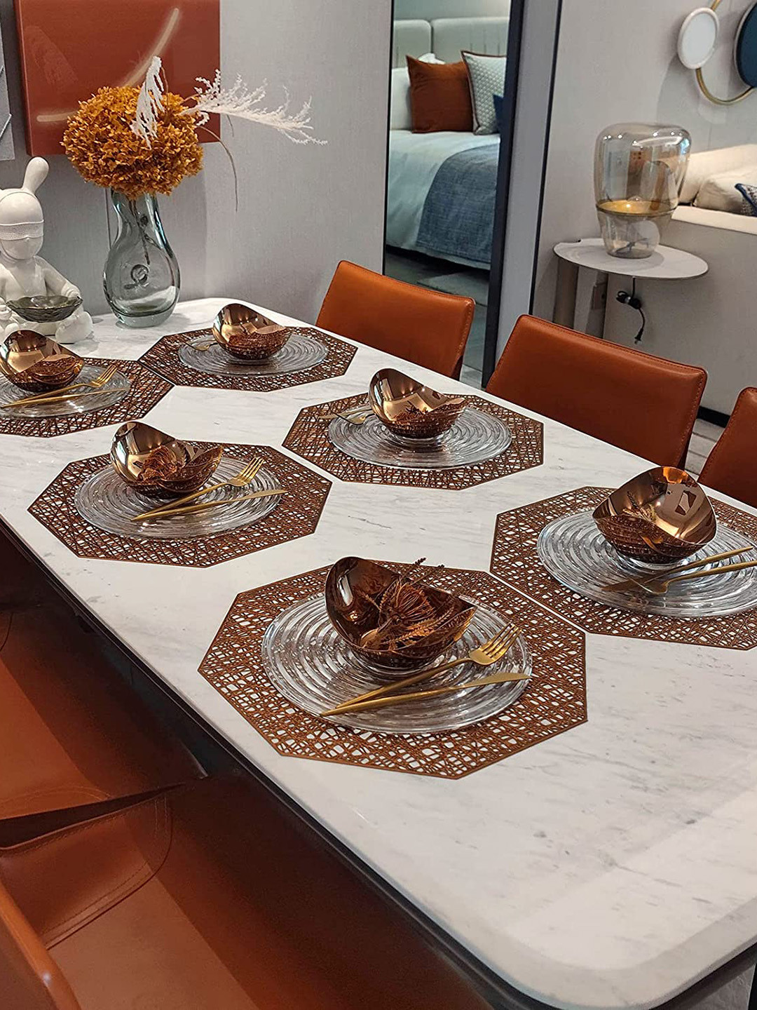 Buy Dakshya Industries Copper 6 Pieces Hexagon Geometric Table ...