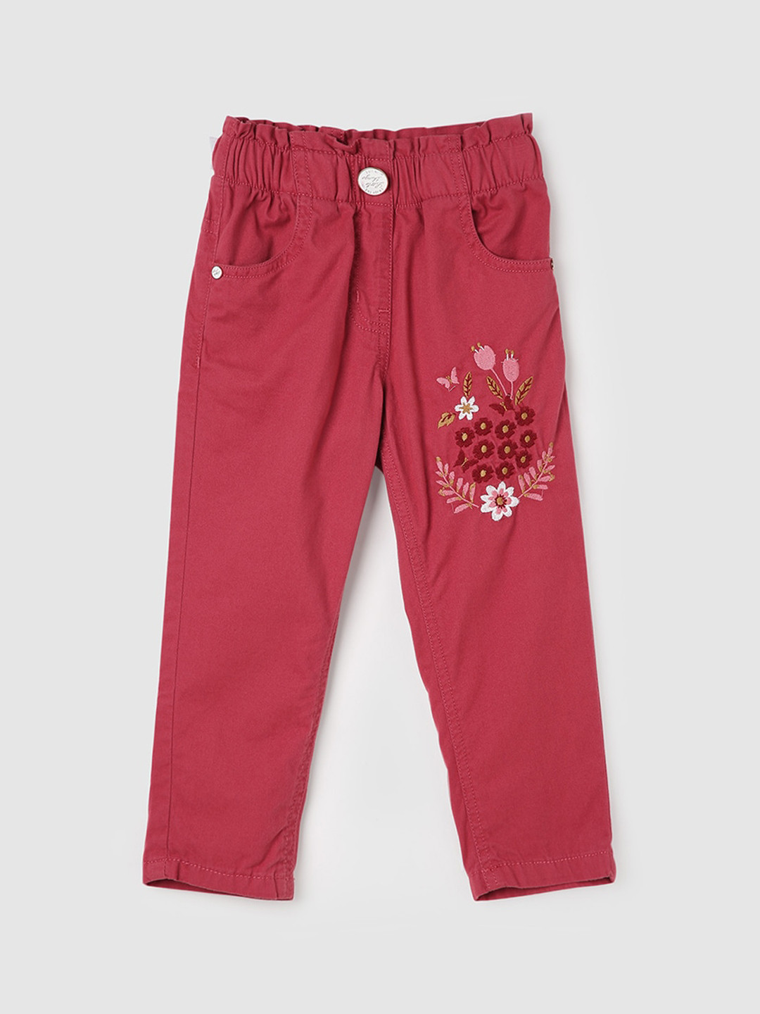 Buy Max Girls Floral Embroidered Pure Cotton Trousers - Trousers for ...