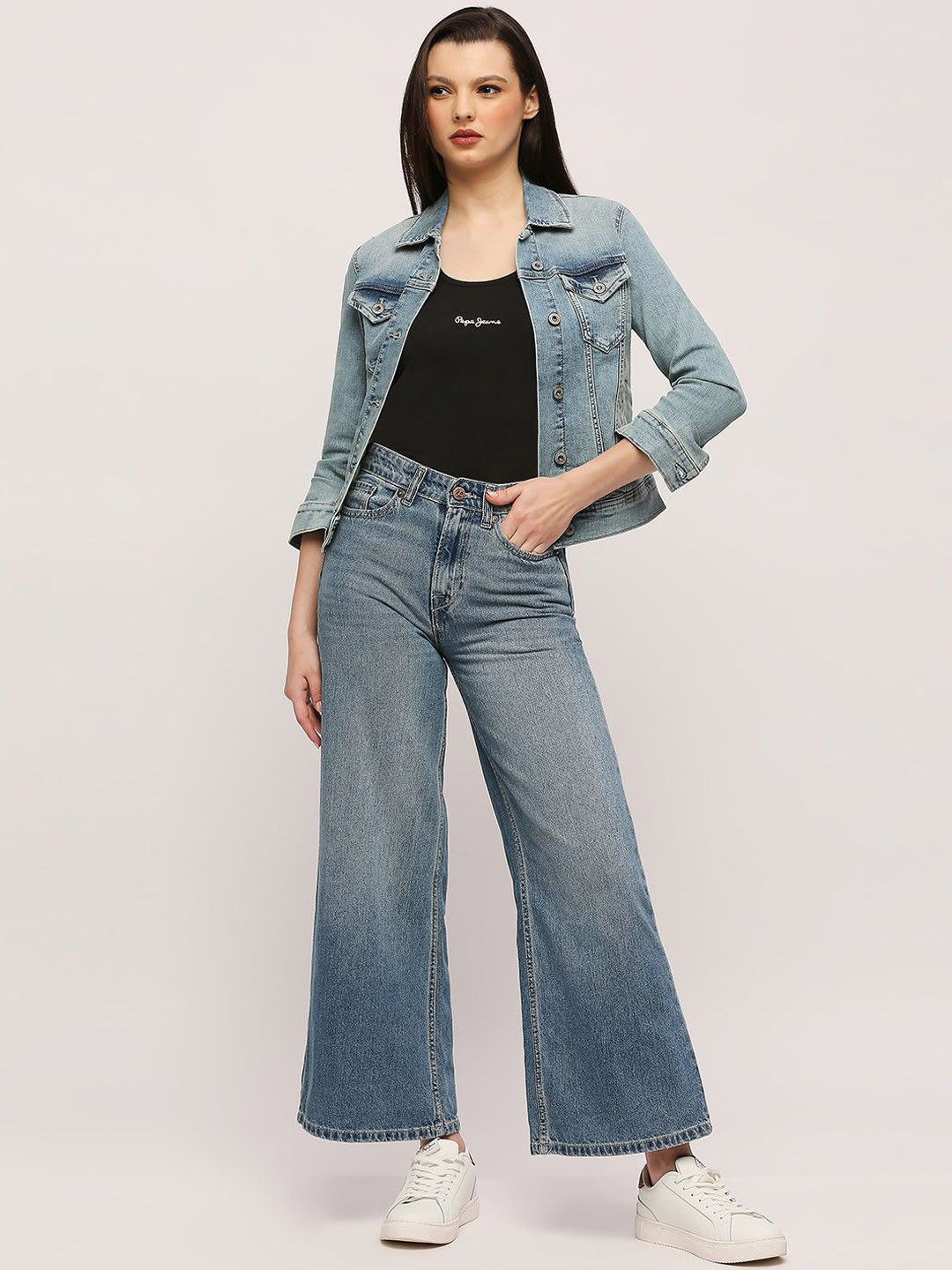 Buy Pepe Jeans Women Wide Leg High Rise Heavy Fade Pure Cotton Jeans ...