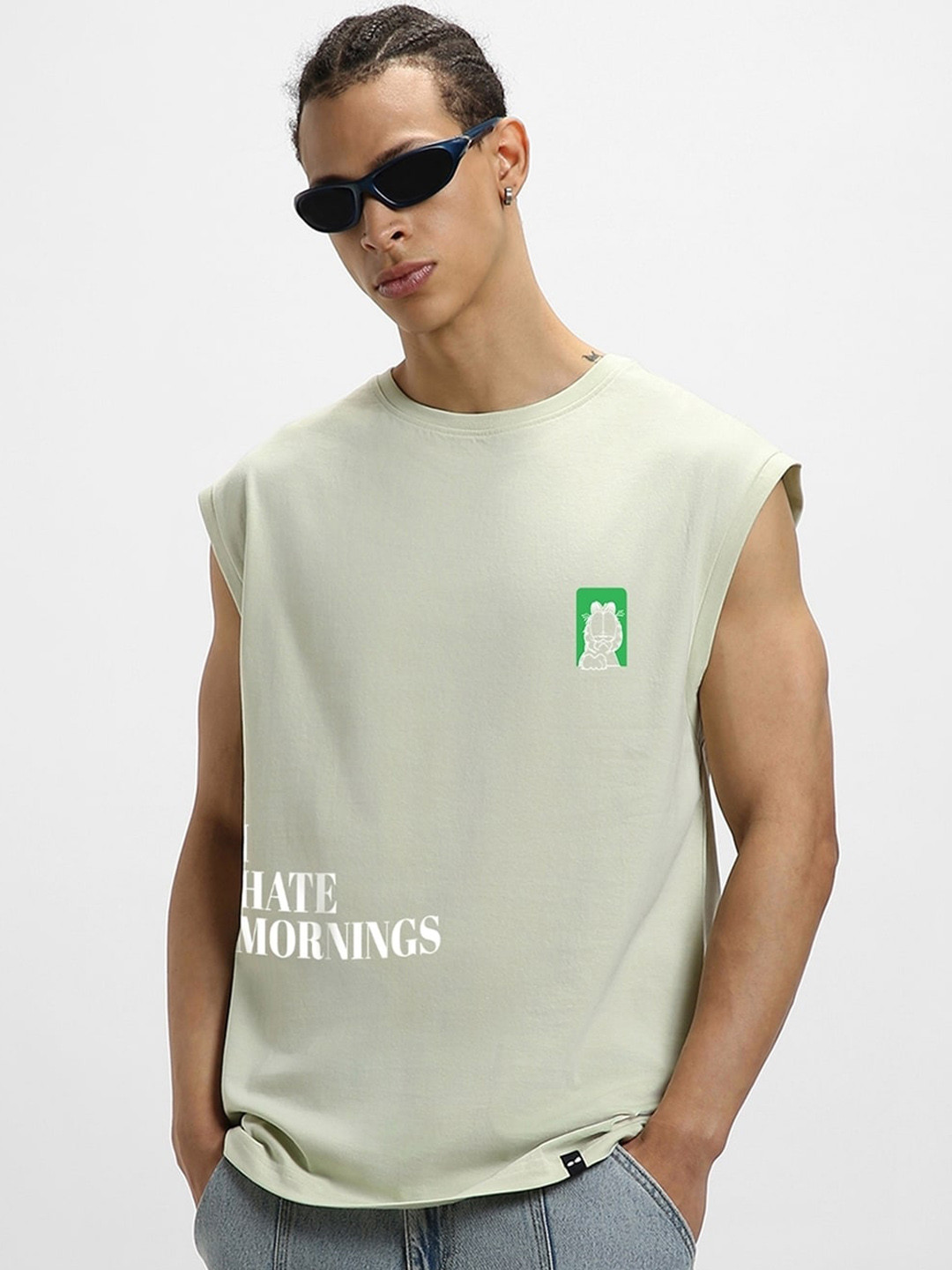 Buy Bewakoof Printed Cotton Sleeveless Boxy Fit Tank Vest 595665 ...