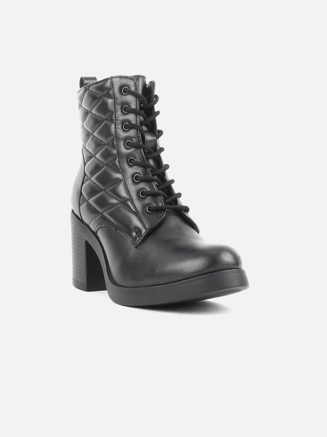 Buy Carlton London Women Quilted Block Heeled Mid Top Chunky Boots ...