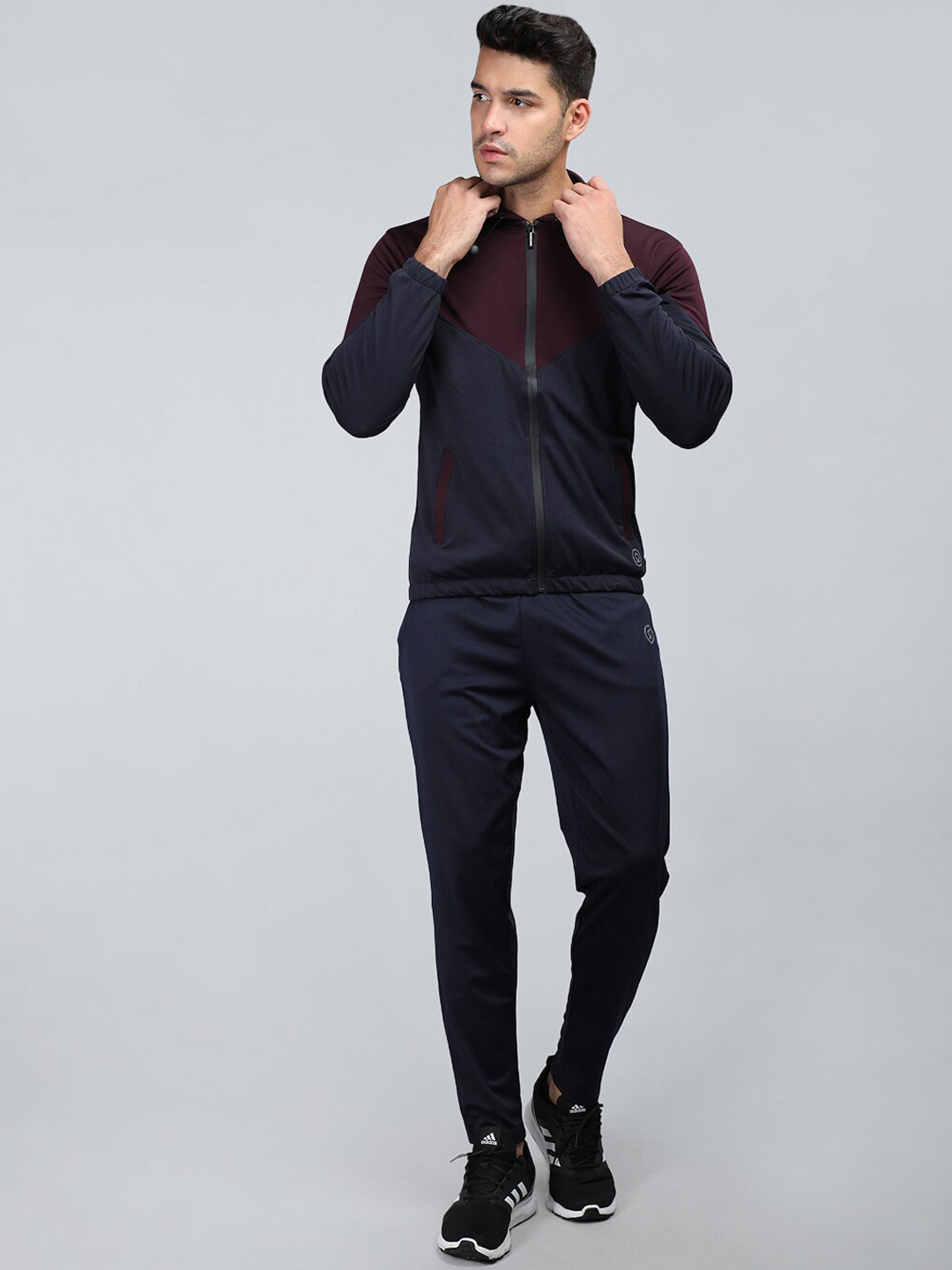 Buy CHKOKKO Colourblocked Hooded Sports Tracksuit - Tracksuits for Men ...