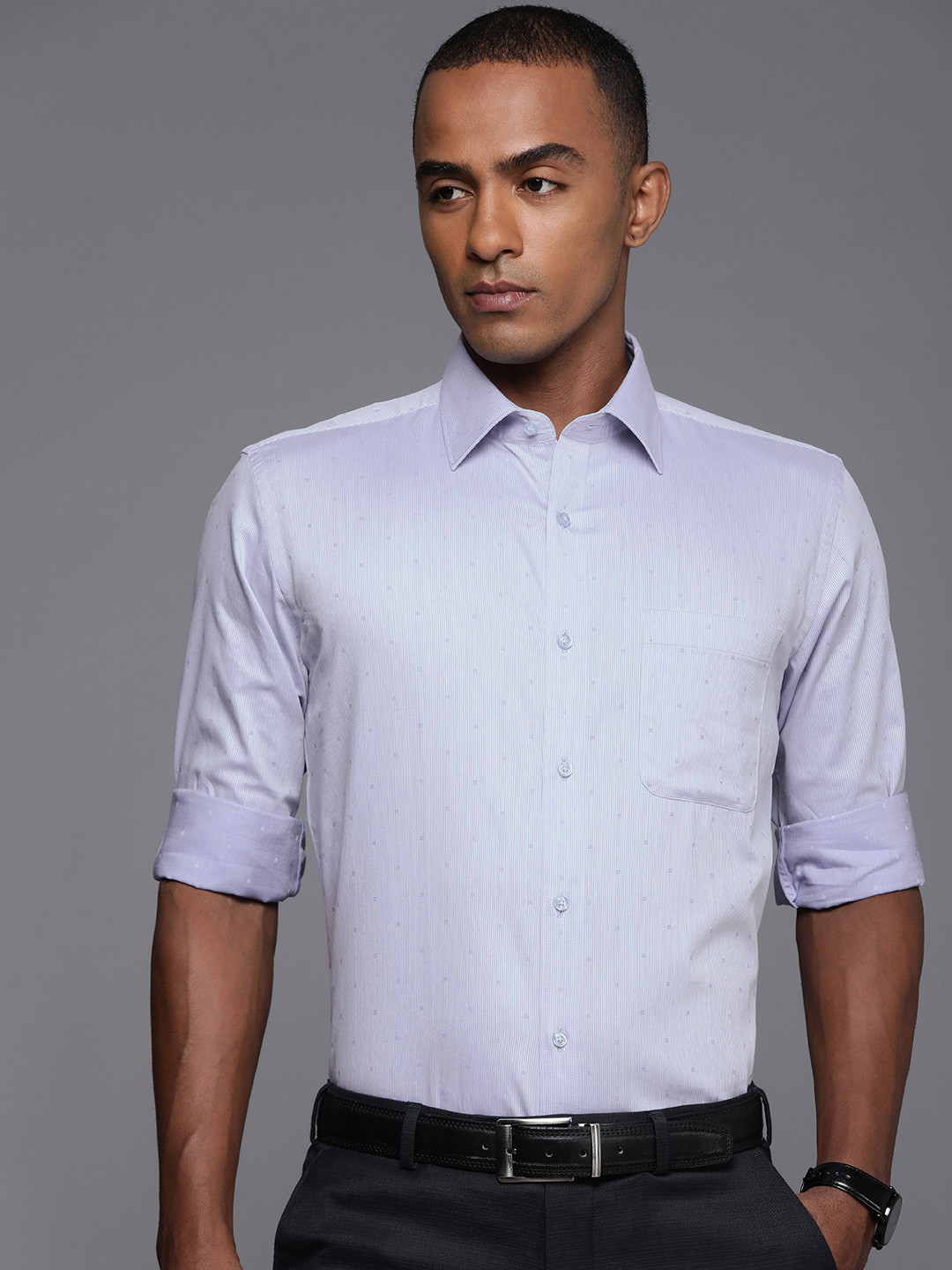 Buy Raymond Pure Cotton Self Design Textured Slim Fit Formal Shirt ...
