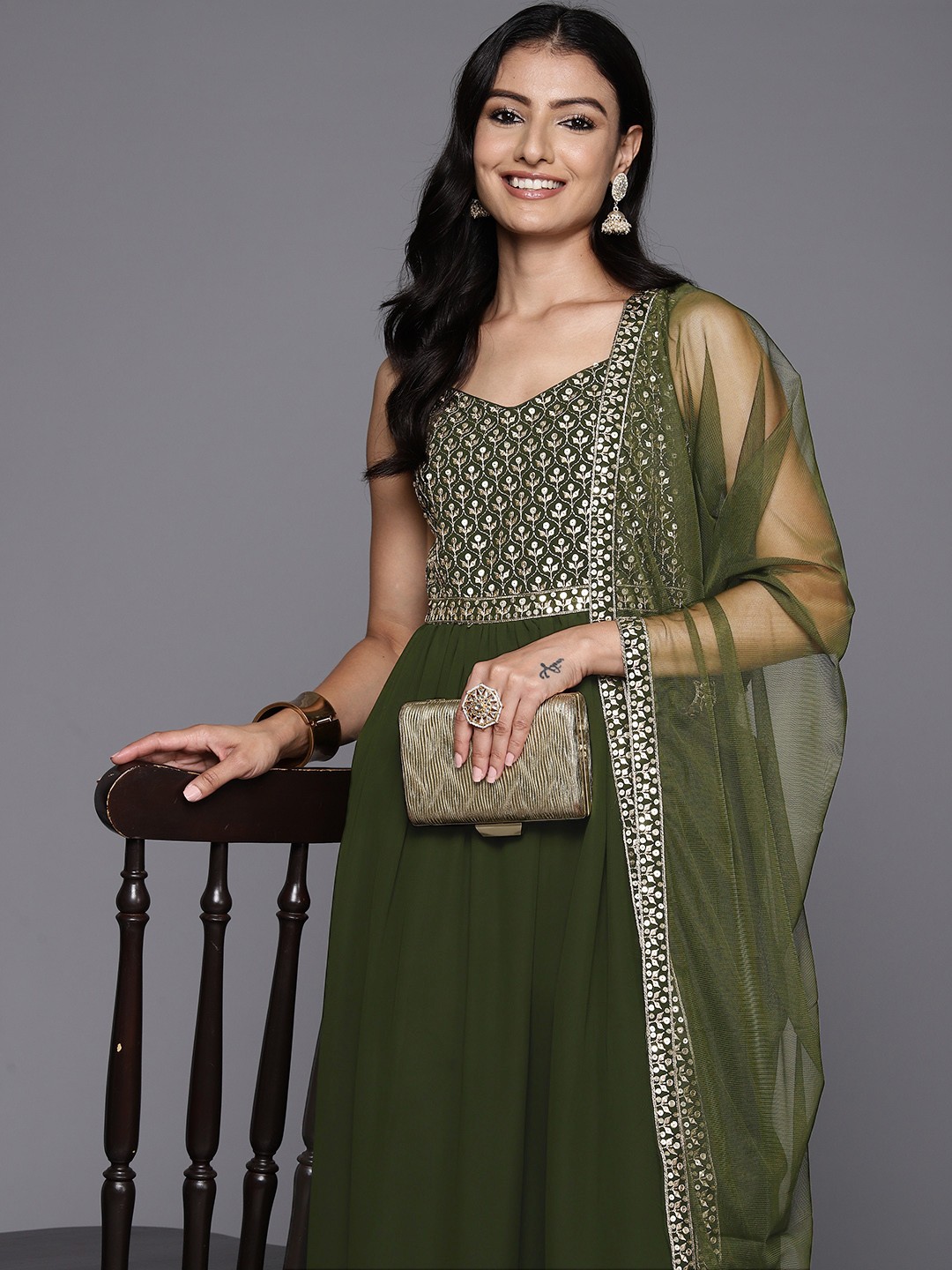 Buy Libas Women Floral Embroidered Empire Sequinned Kurta With Trousers