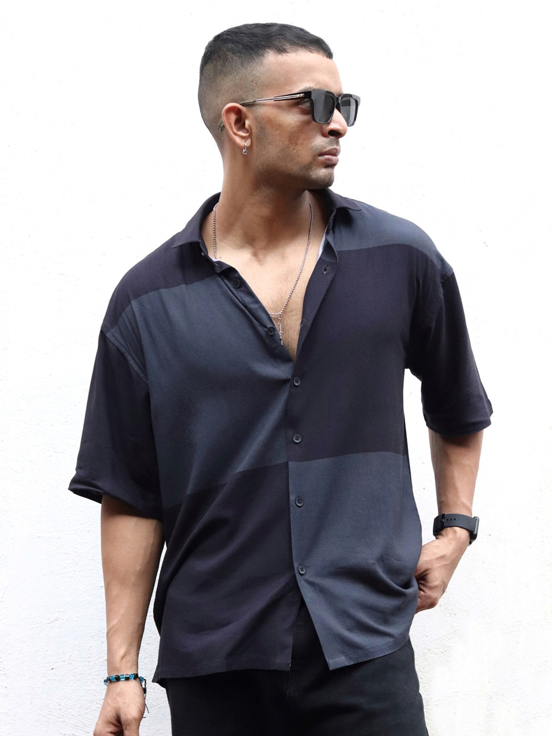 Buy Powerlook Black India Slim Colourblocked Oversized Casual Shirt ...