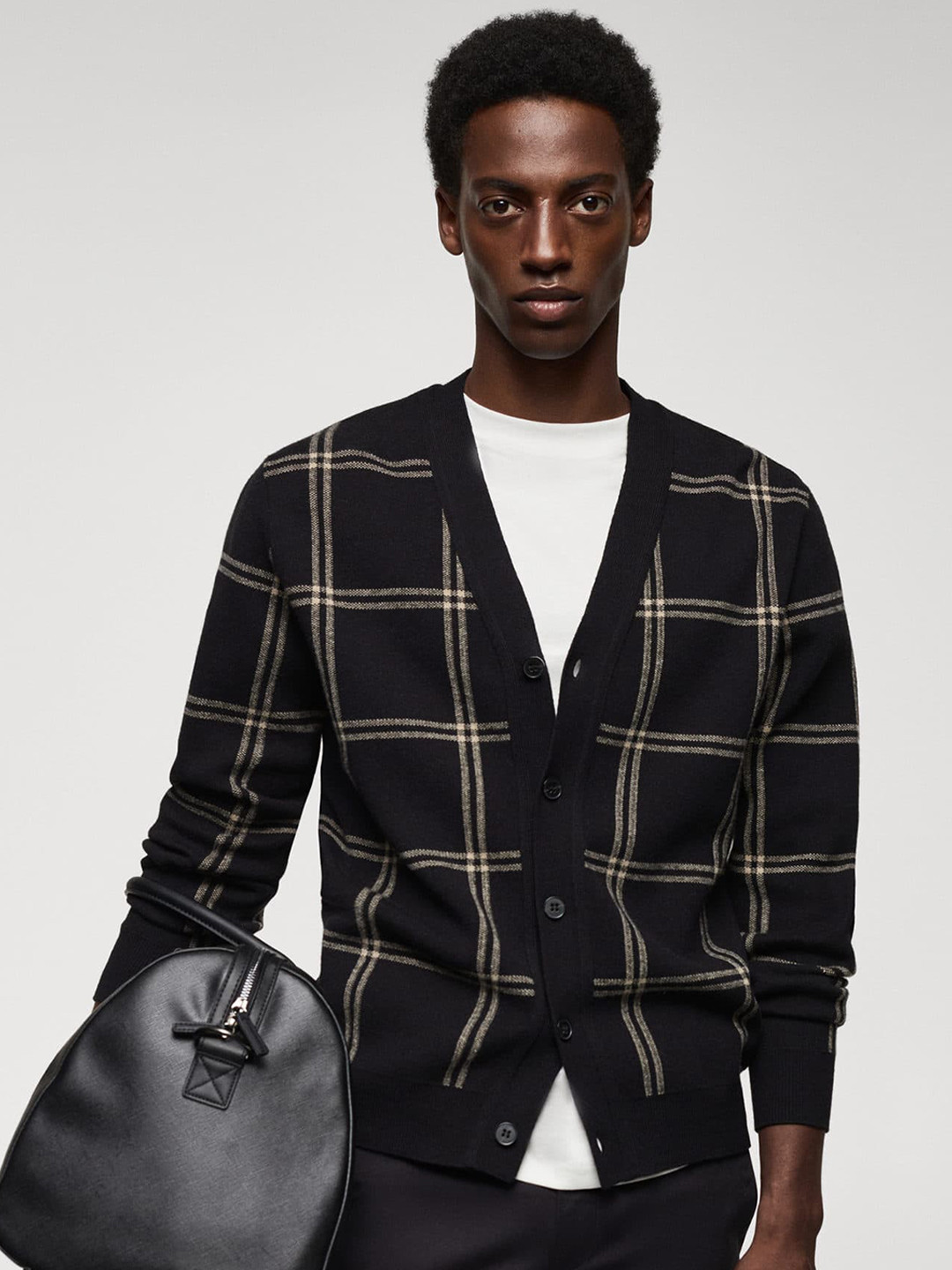 Buy MANGO MAN Fine Knit Windowpane Checked Cardigan - Sweaters for Men ...