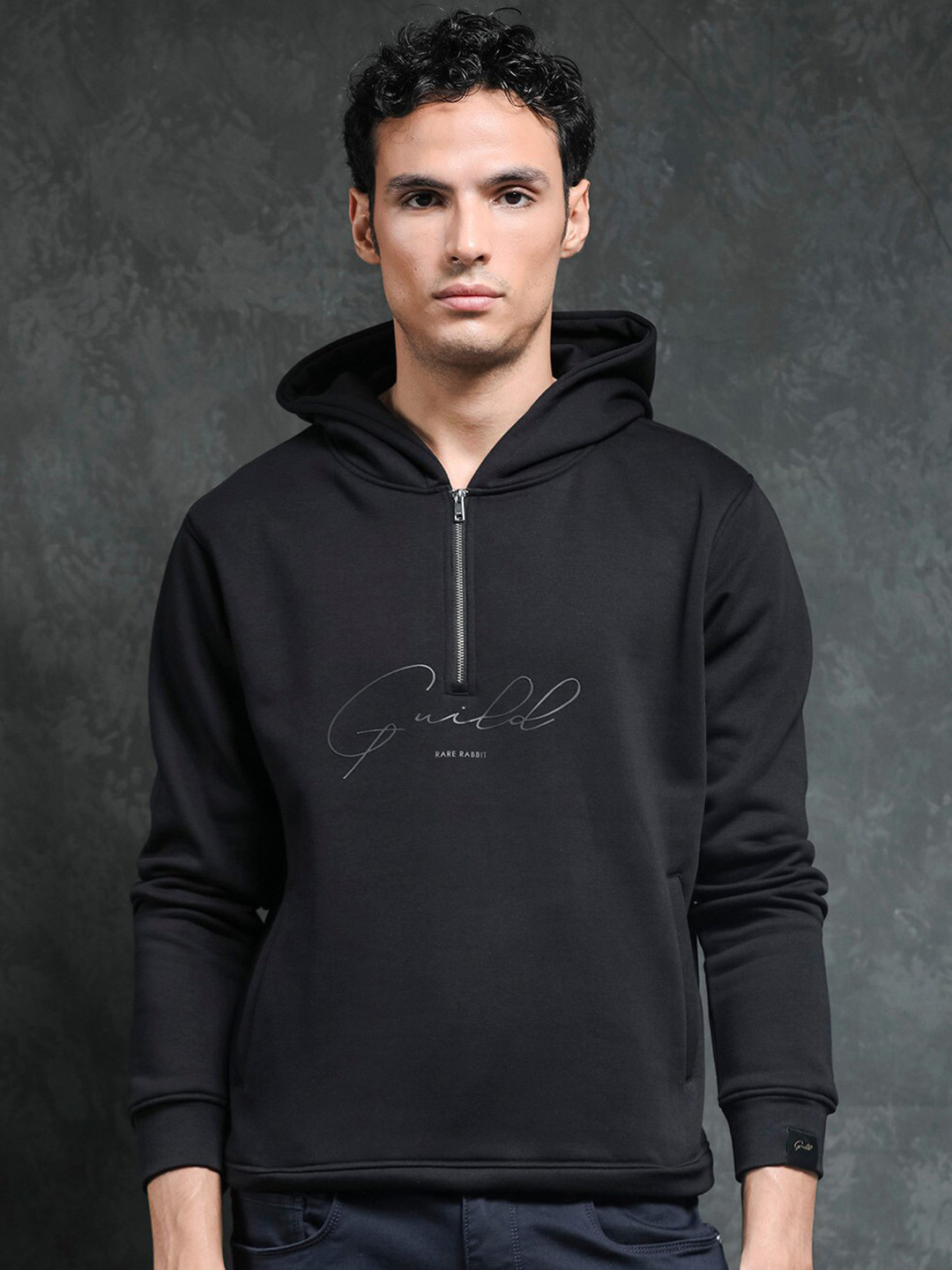 Buy RARE RABBIT Typography Printed Hooded Cotton Sweatshirt ...