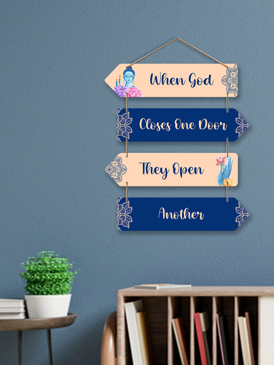 Buy ArtVibes Blue & Peach Coloured Motivational Quotes Rectangle Wooden ...