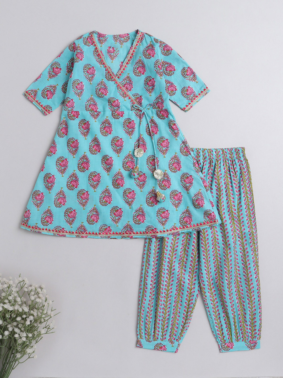 Buy The Magic Wand Girls Ethnic Motifs Printed Pure Cotton A Line Kurta ...