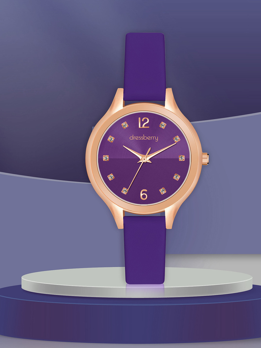 Buy DressBerry Women Textured Brass Dial & Purple Leather Straps ...