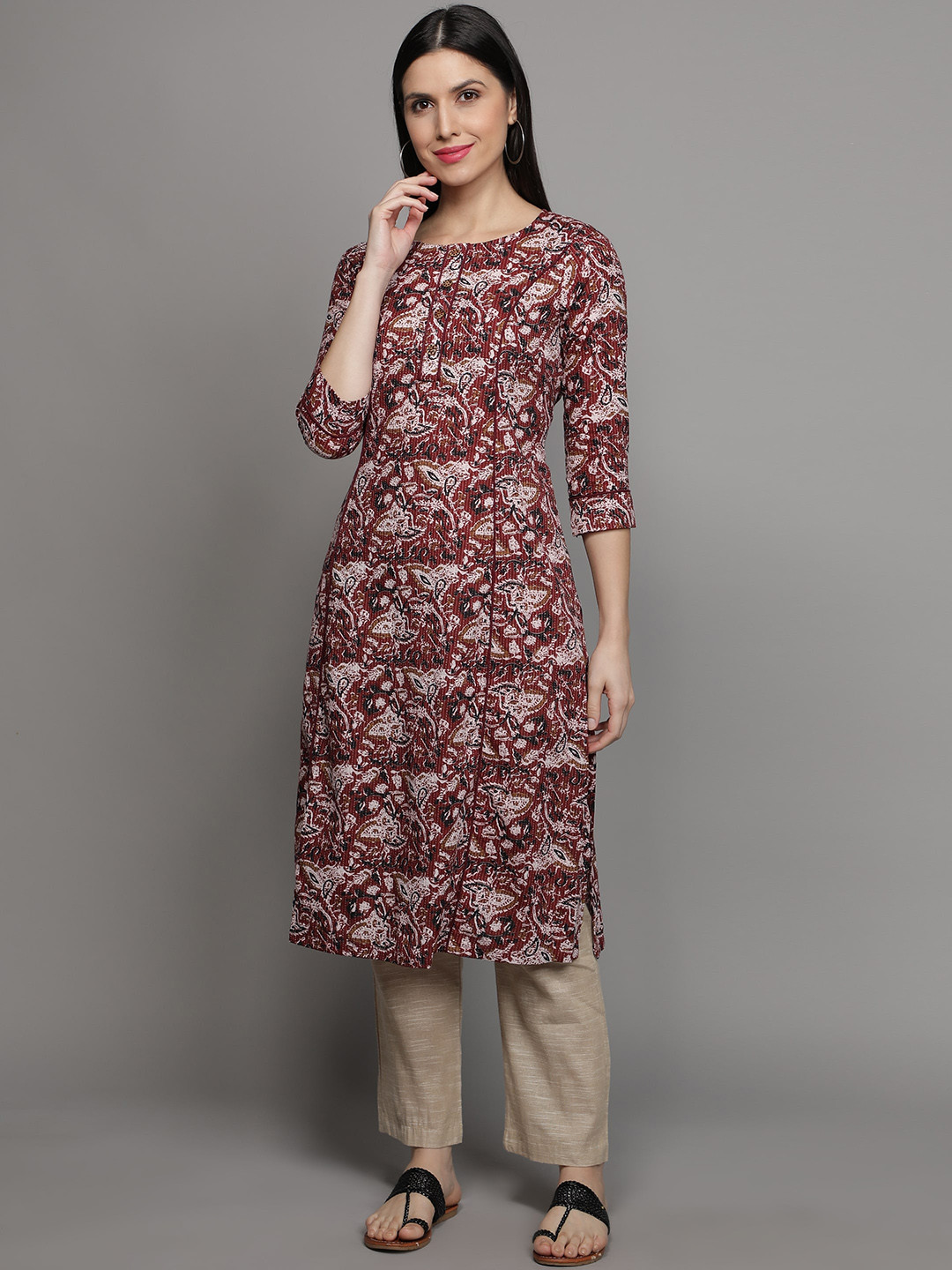 Buy Cot'N Soft Ethnic Motifs Printed Thread Work Cotton Kurta - Kurtas ...