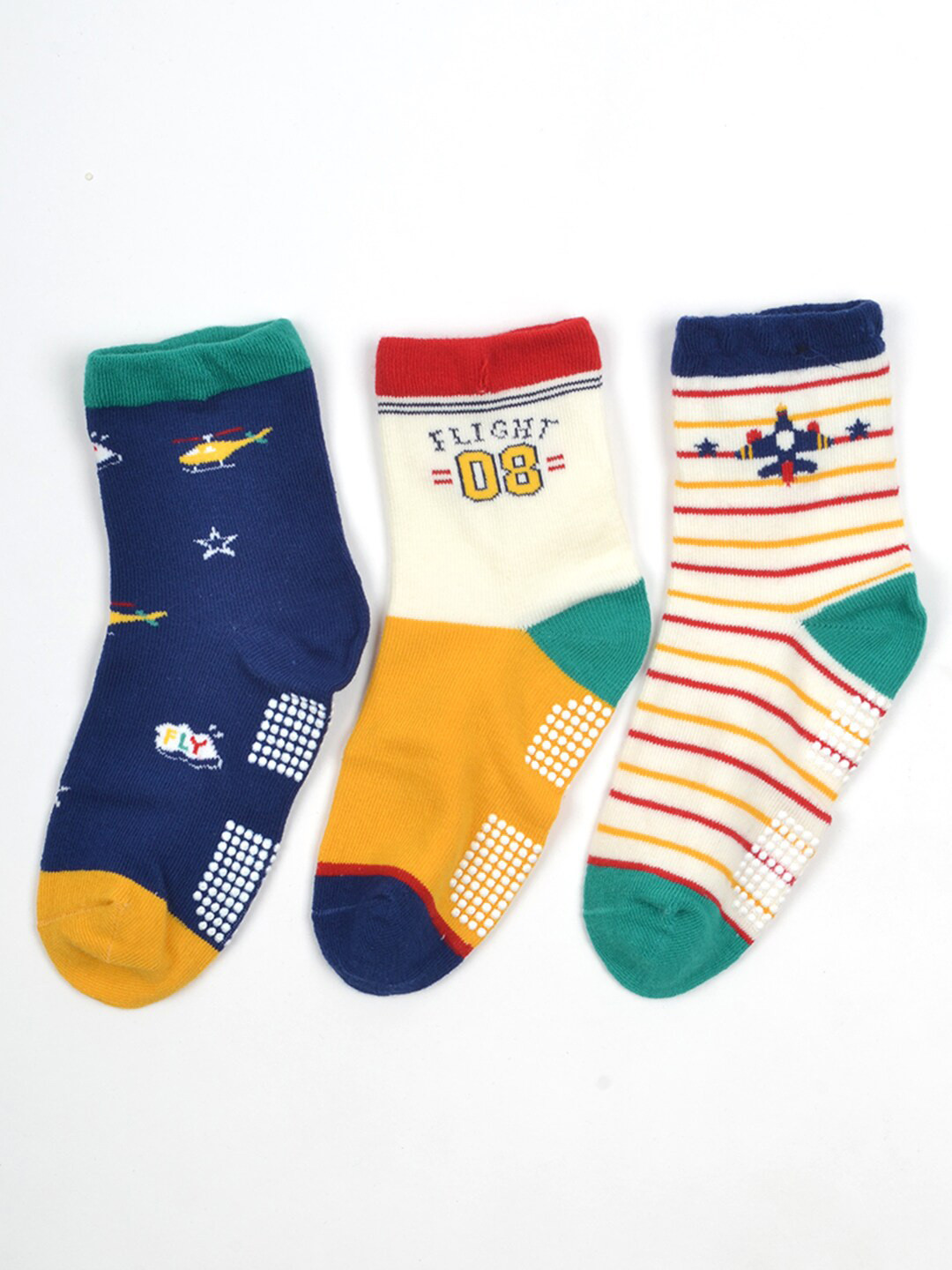 Buy FOOTPRINT 3 Pairs Infant Kids Unisex Multi Colored Ankle Length ...