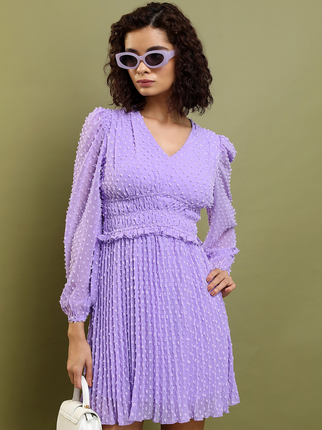 Buy Tokyo Talkies Purple Puff Sleeve Fit & Flare Dress - Dresses for ...