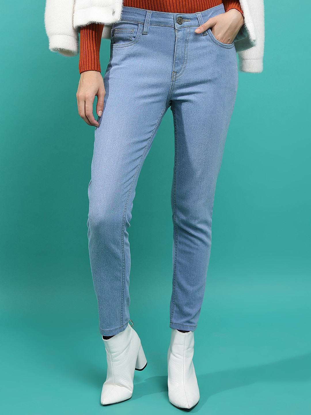 Buy Basics By Tokyo Talkies Women Blue Skinny Fit Clean Look ...