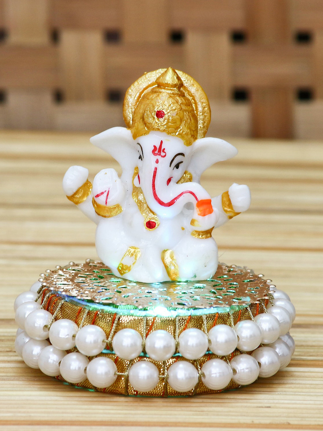 Buy ECraftIndia White & God Toned Textured Lord Ganesha Metal Idol ...