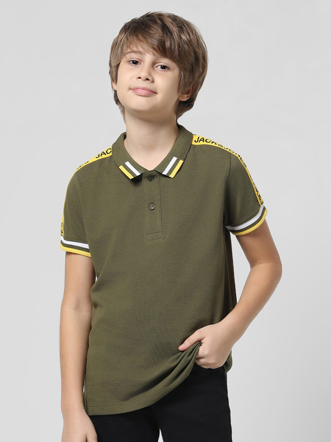 Buy Jack & Jones Junior Boys Polo Collar Slim Fit Pure Cotton T Shirt ...