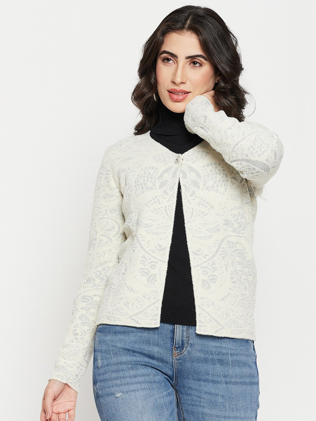 Buy Madame Floral Self Design Acrylic Cardigan - Sweaters for Women ...