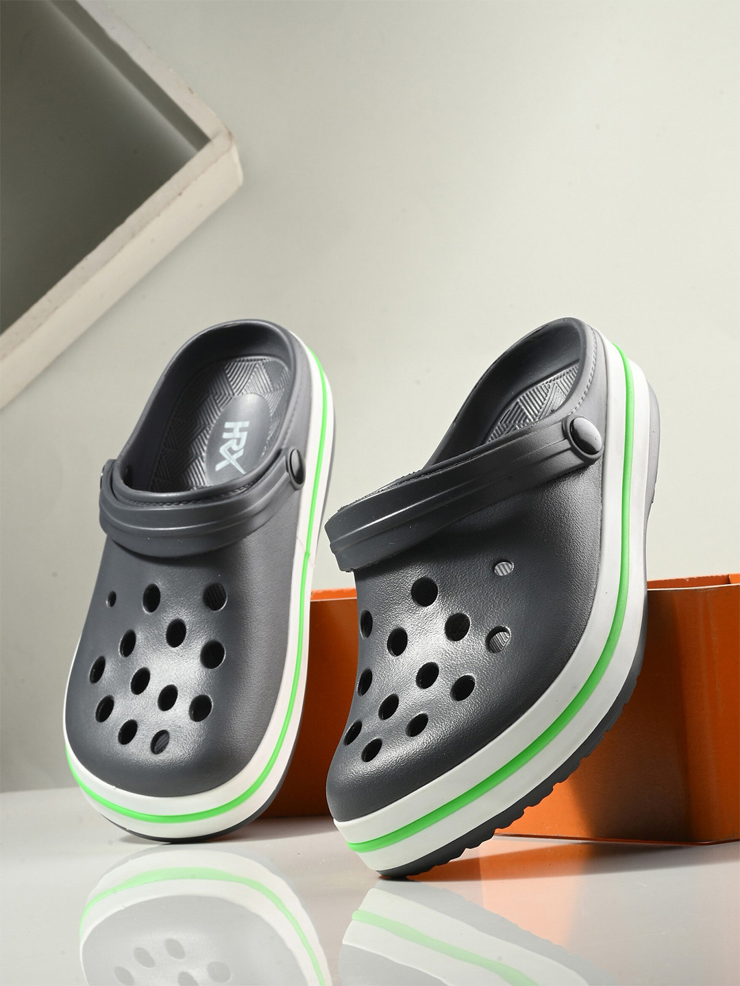 Buy HRX By Hrithik Roshan Men Grey & White Rubber Clogs - Flip Flops ...