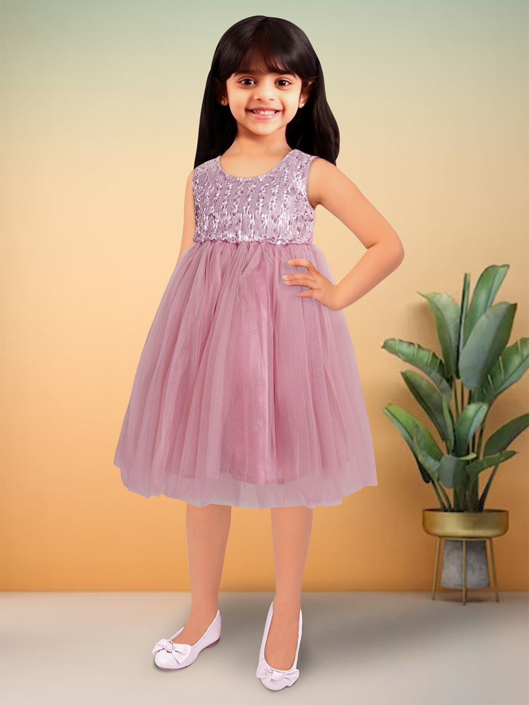 Buy Toonyport Girls Embellished Round Neck Sequined Net Tulle Fit ...